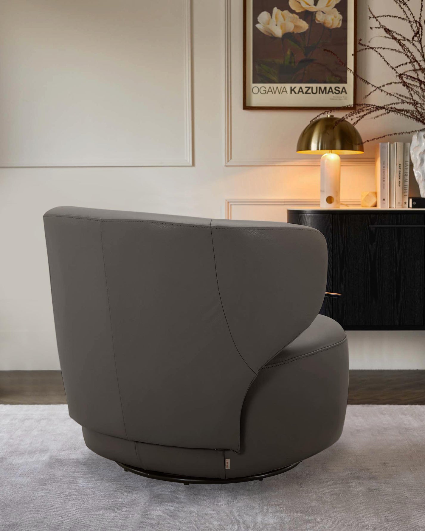 Landon dark grey leather swivel accent chair – Danetti