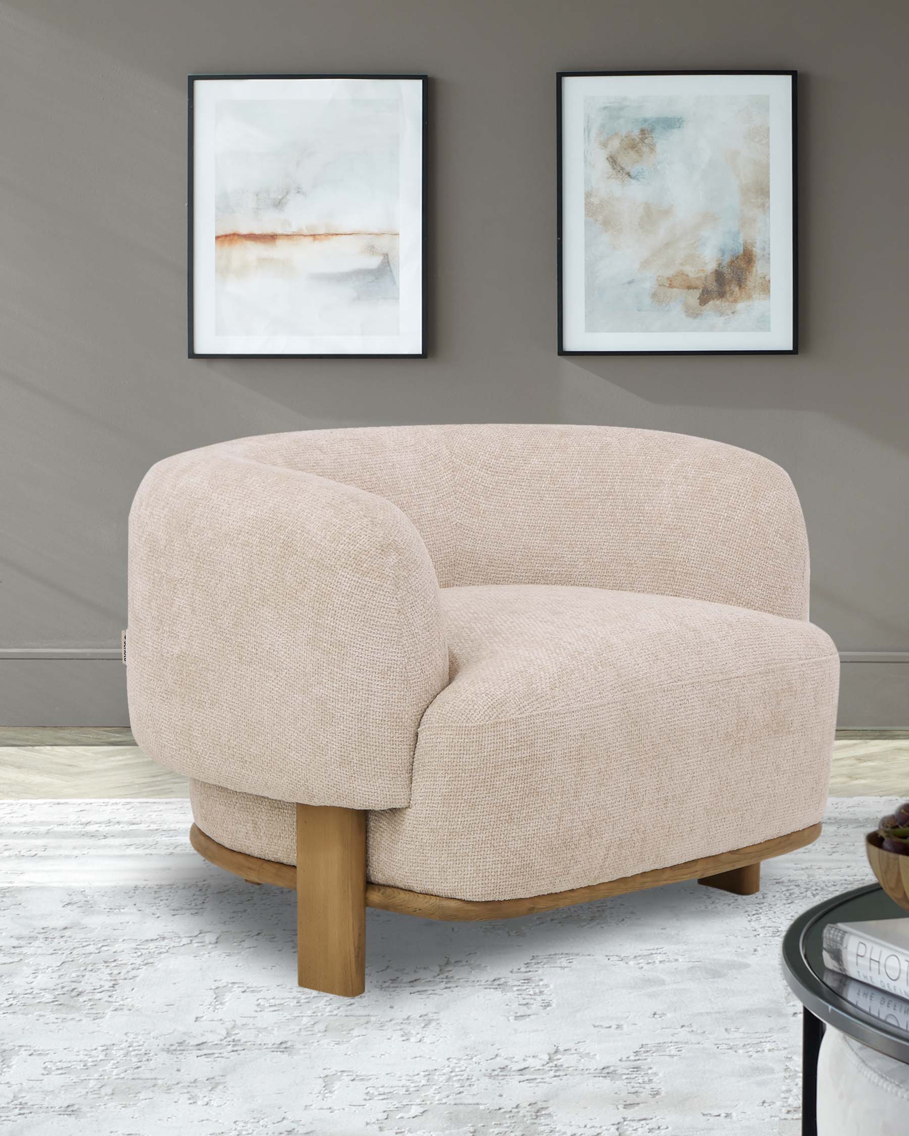 Florence natural fabric with light wood armchair – Danetti