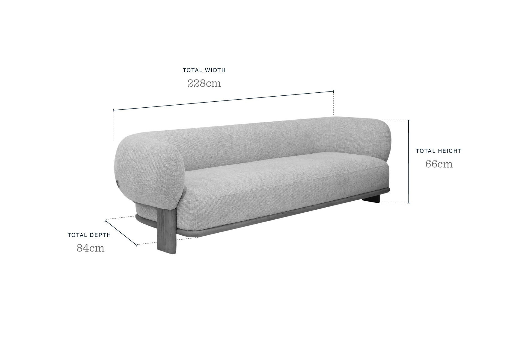 Florence natural fabric with dark wood 3 seater sofa – Danetti