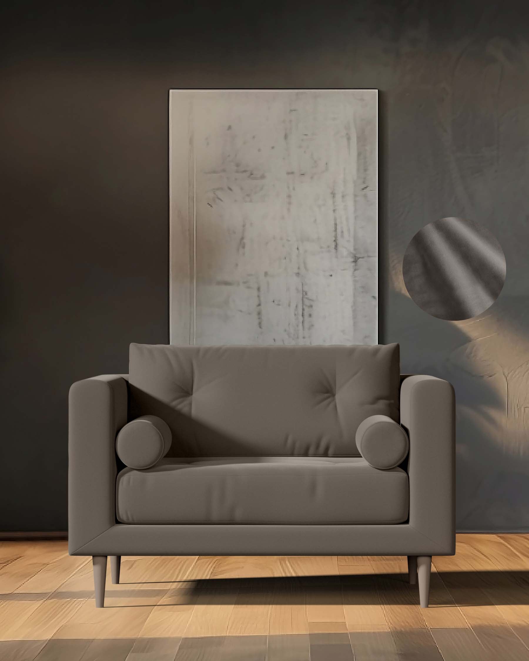 Lemmington mocha velvet armchair with grey washed legs – Danetti