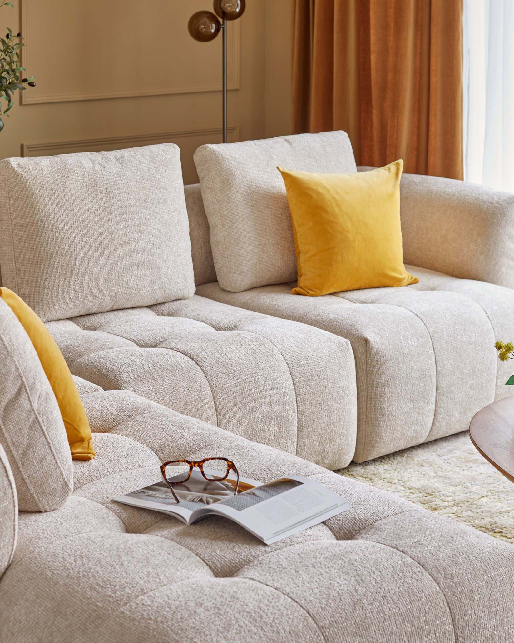 Lillian natural weave left hand corner chaise sofa – Danetti