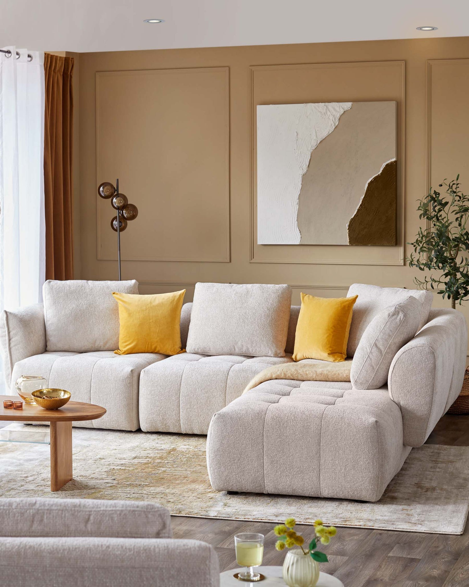 Lillian natural weave right hand corner chaise sofa – Danetti