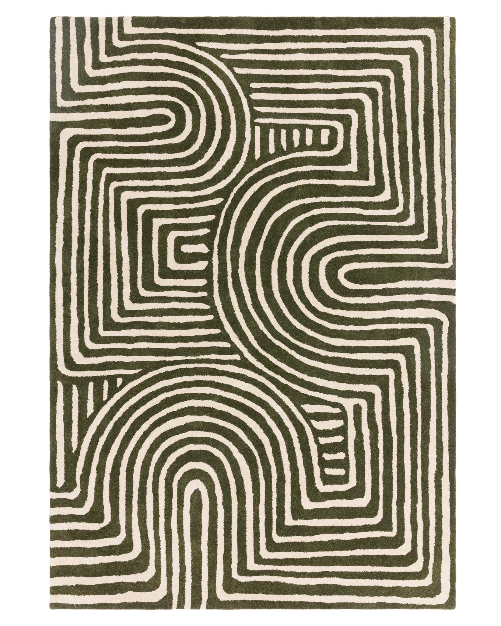Abstract Swirl Medium Sculpted Wool Rug Dark Green – Danetti