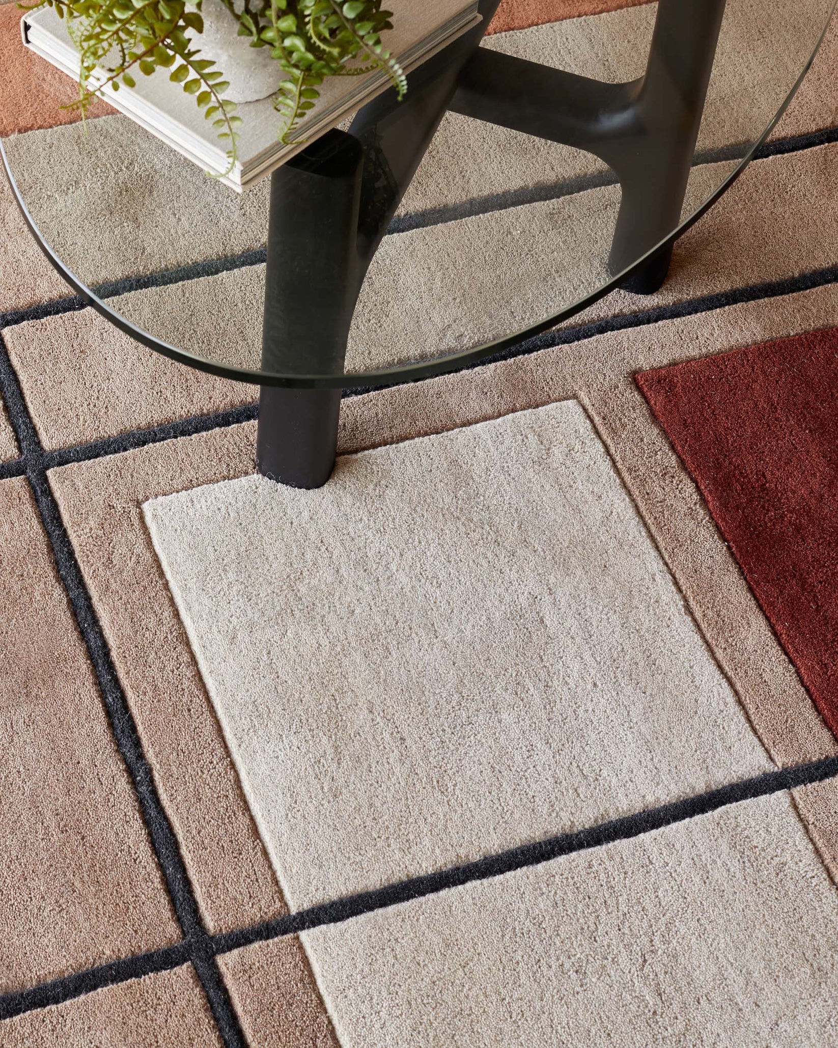 Abstract Squares Medium Sculpted Wool Rug Deep Red – Danetti
