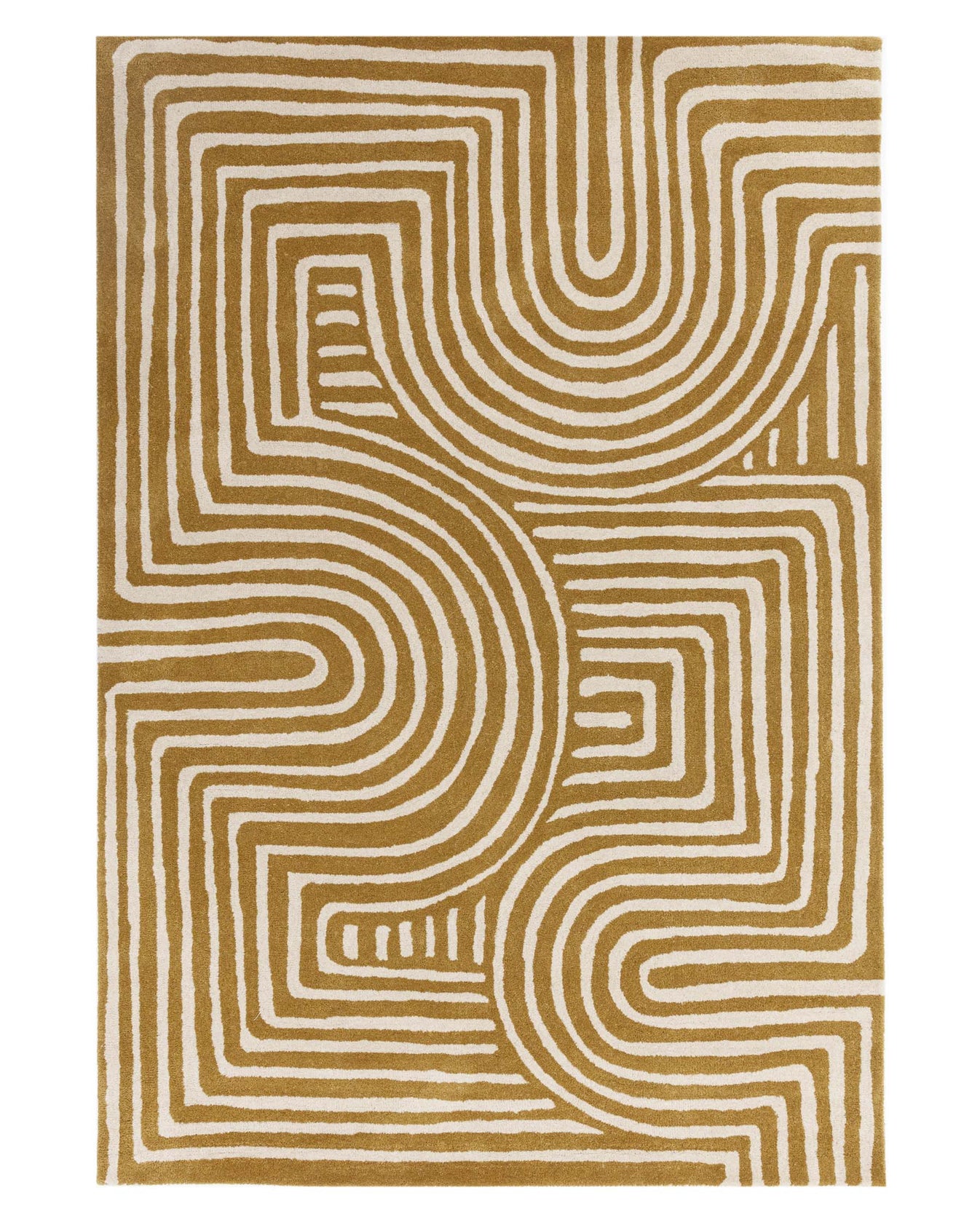 Abstract Swirl Medium Sculpted Wool Rug Ochre – Danetti