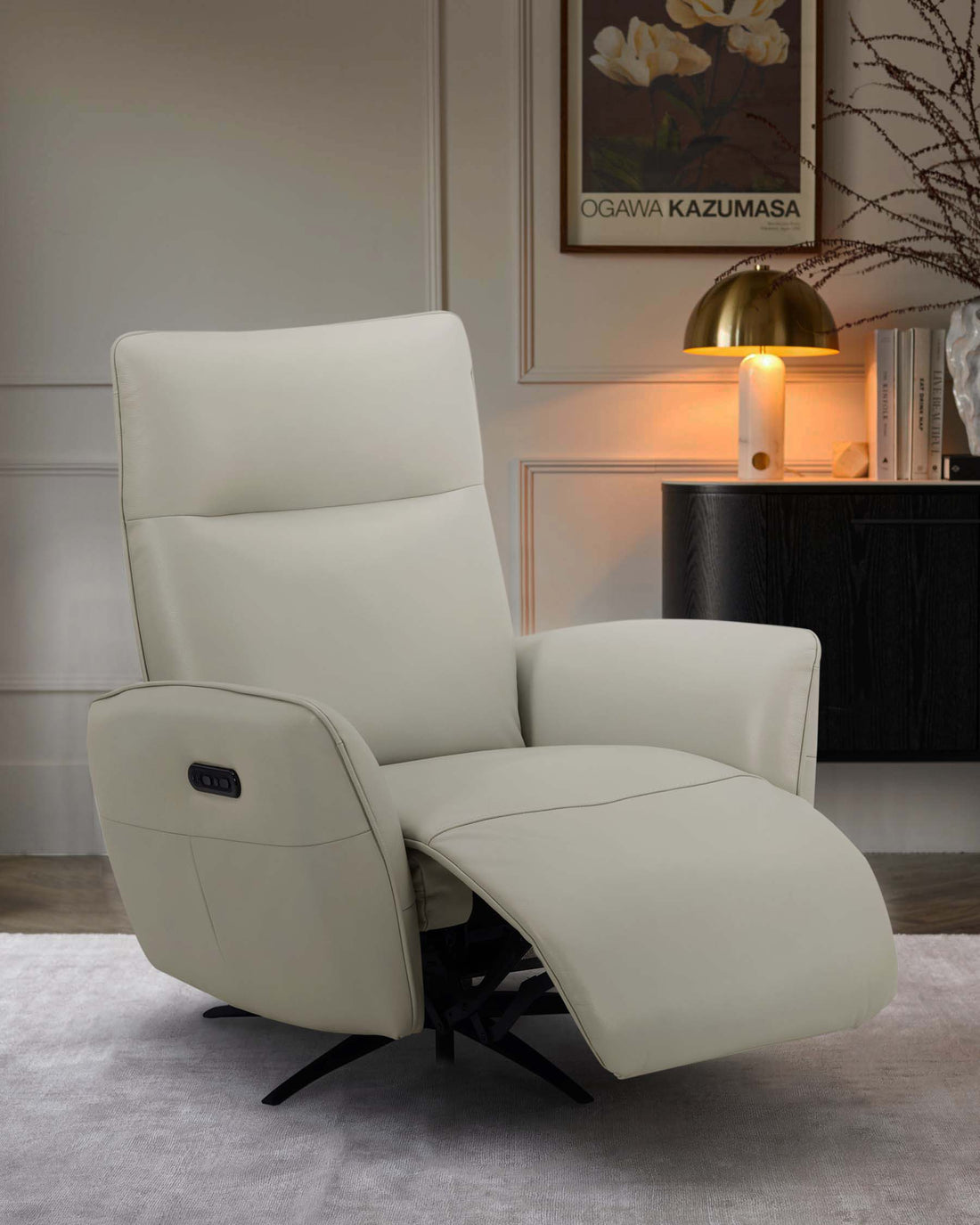 Aiden Natural Grey Leather Massage Recliner Chair – Danetti
