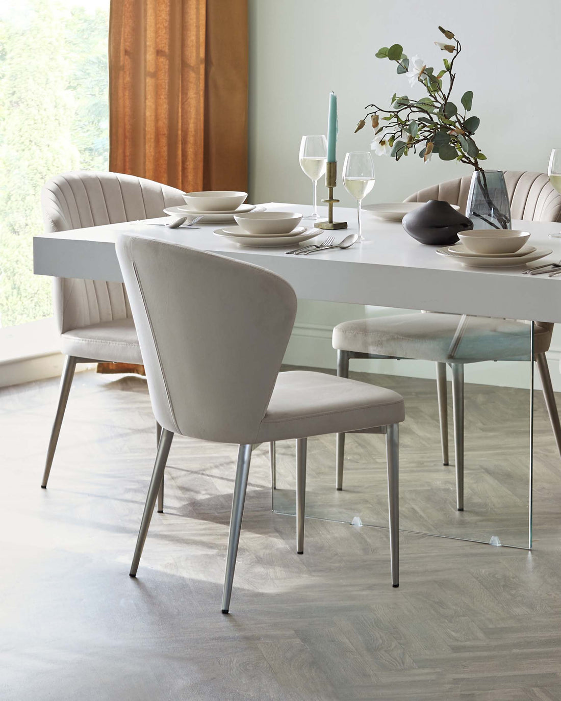 Harper Champagne Plush Velvet Stainless Steel Dining Chair – Danetti
