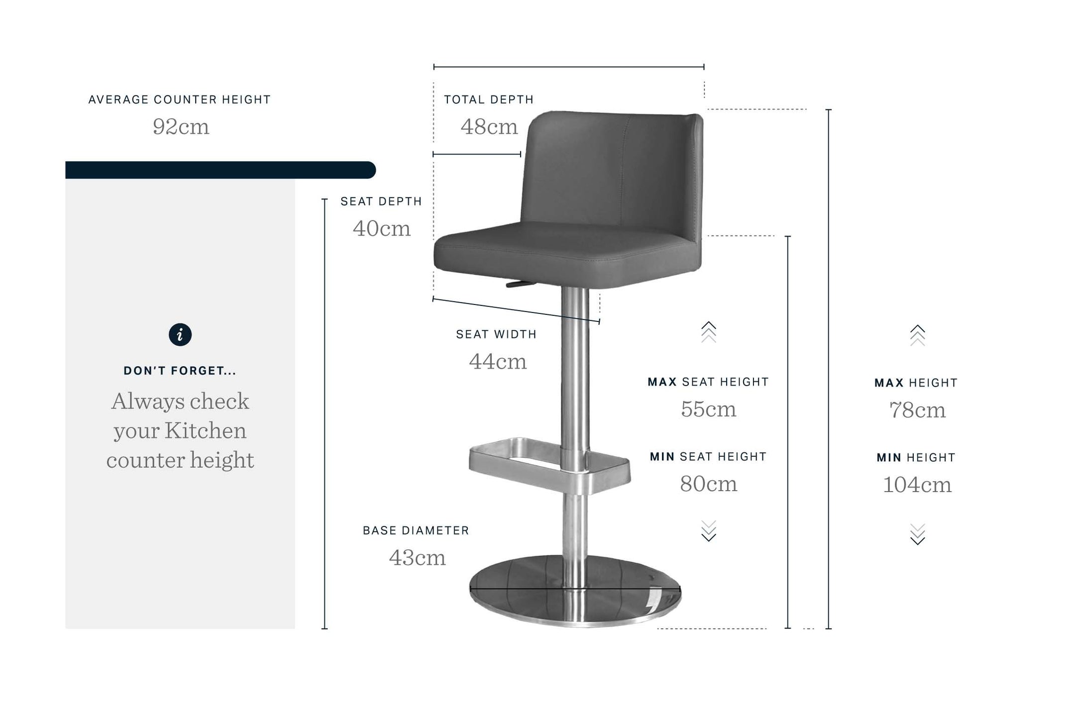 Arlo Dark Grey Real Leather Gas Lift Bar Stool | Bar Stools | Danetti