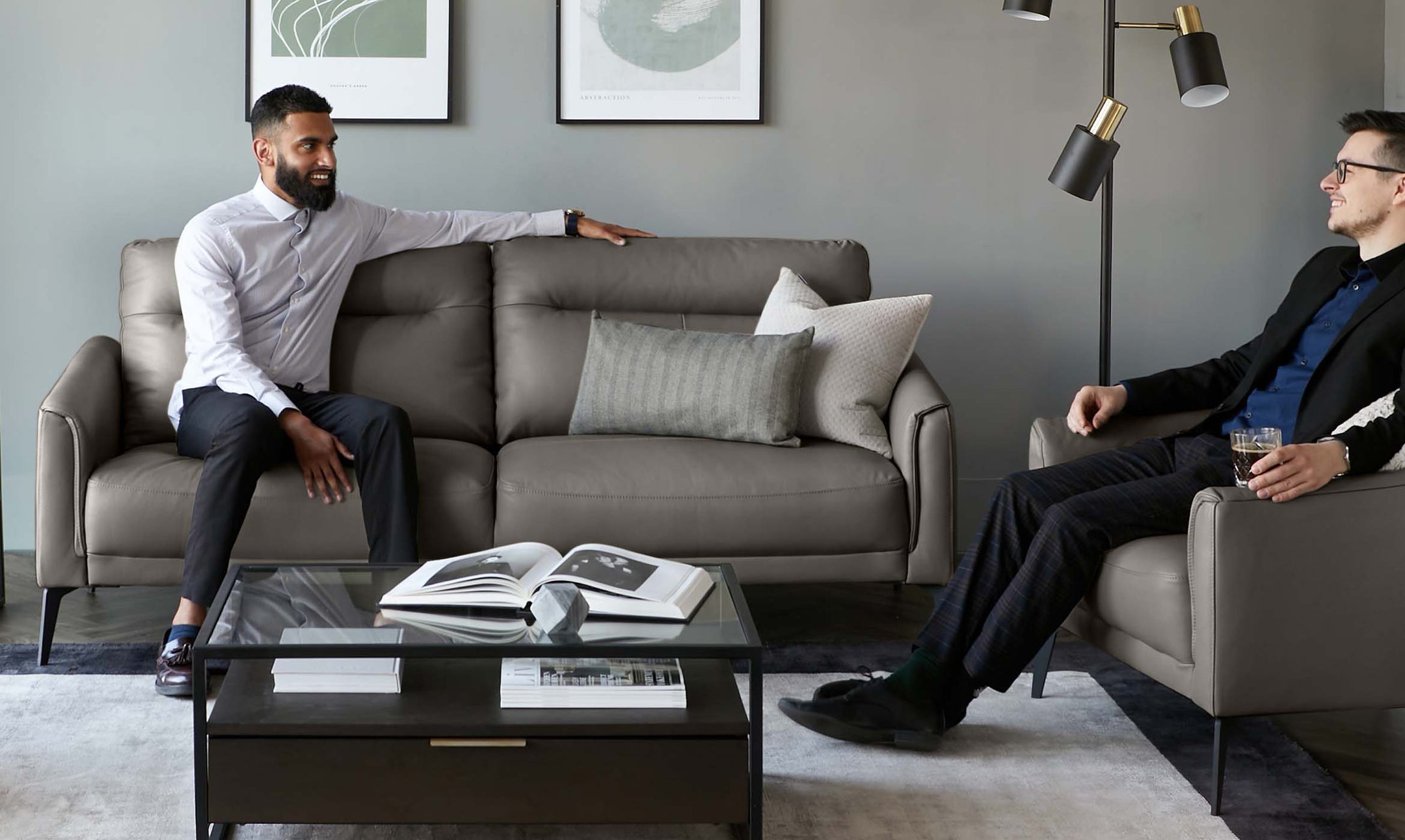 Brooks Dark Grey Leather 3 Seater Sofa by Danetti