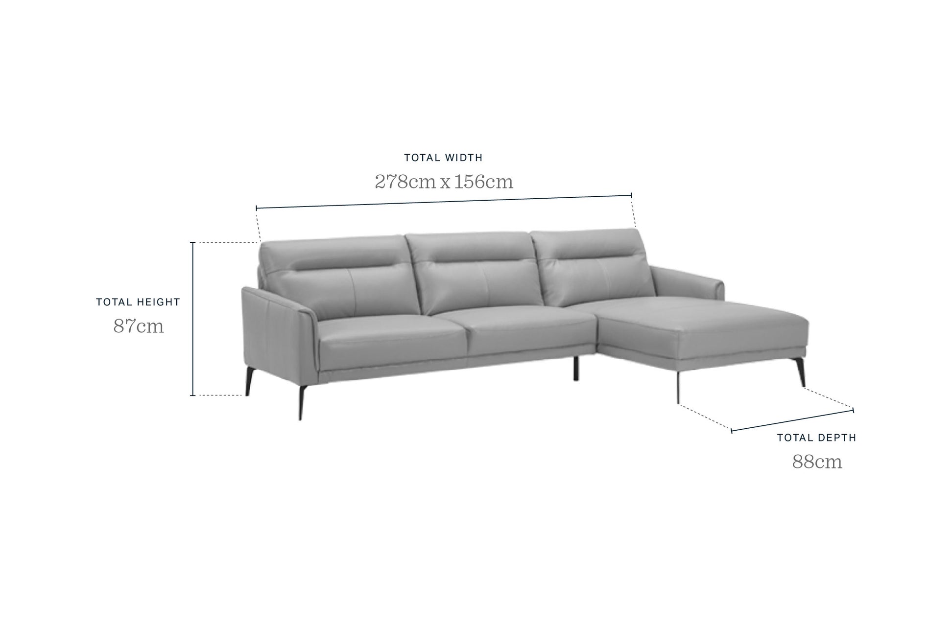 Brooks Dark Grey Leather Right Hand Corner Chaise Sofa by Danetti