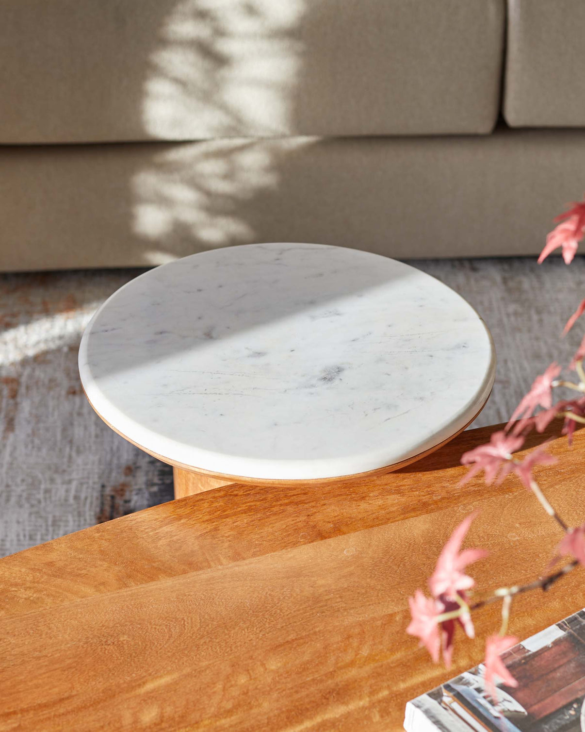 Cara light mango wood marble top side table – Danetti