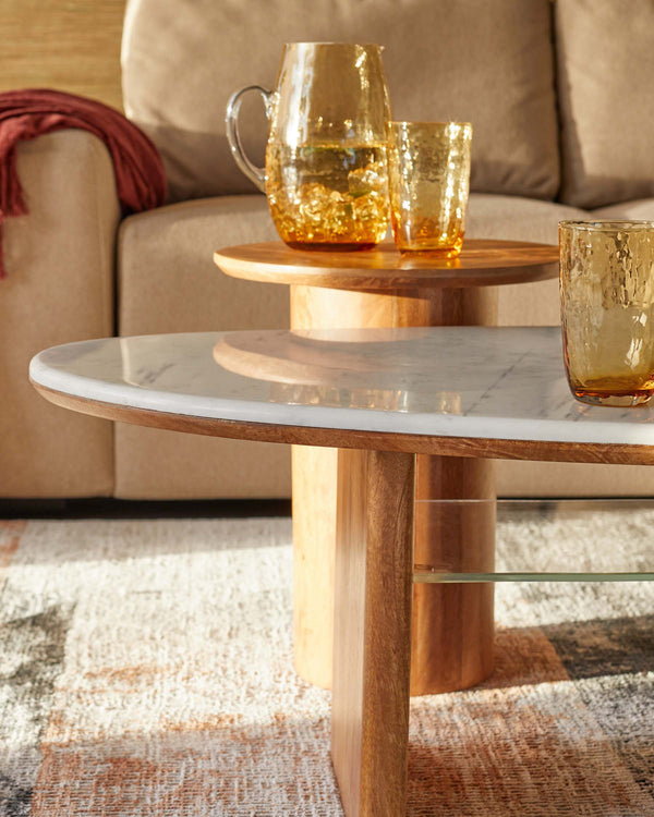Cara light mango wood marble top coffee table – Danetti