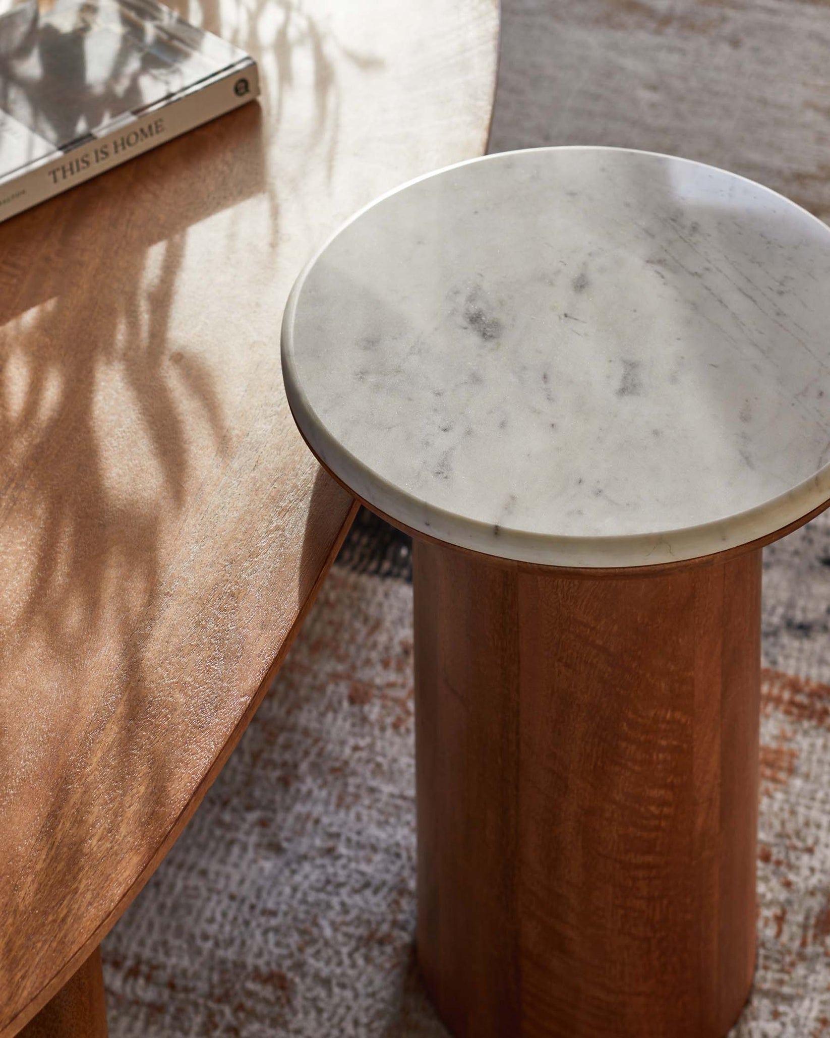 Cara light mango wood marble top side table – Danetti