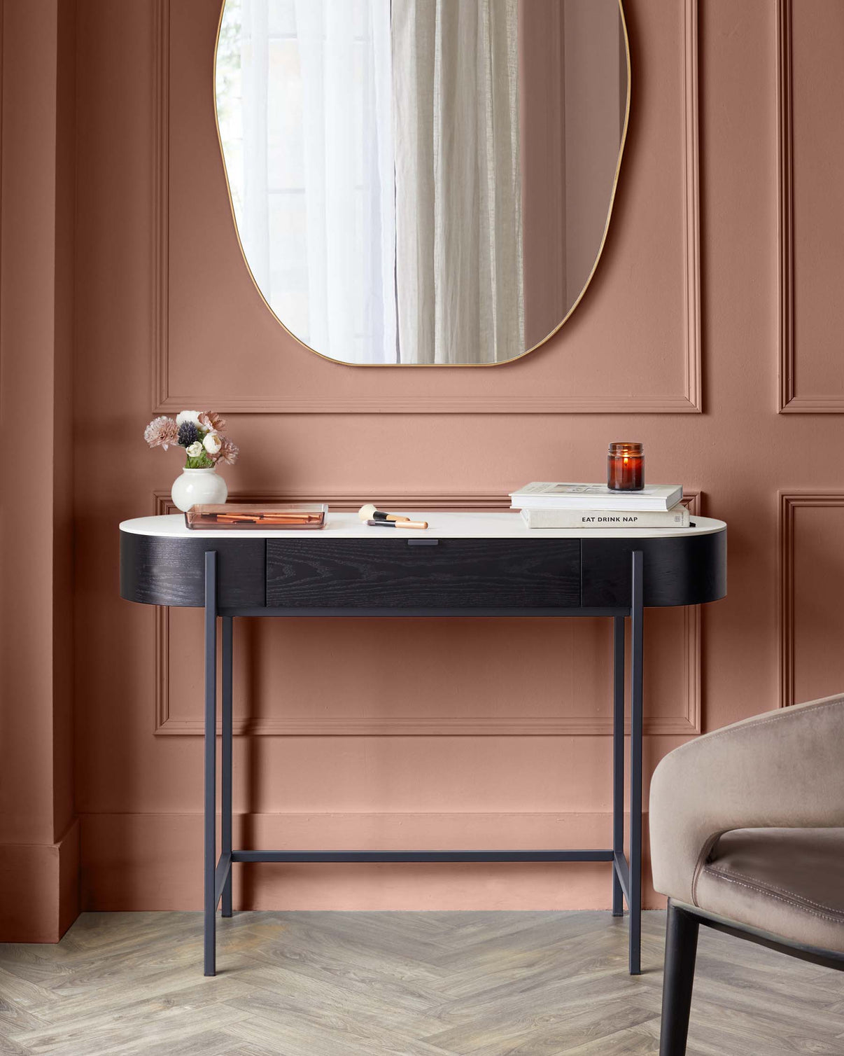 Carmen Black Console Dressing Table with White Ceramic Top – Danetti