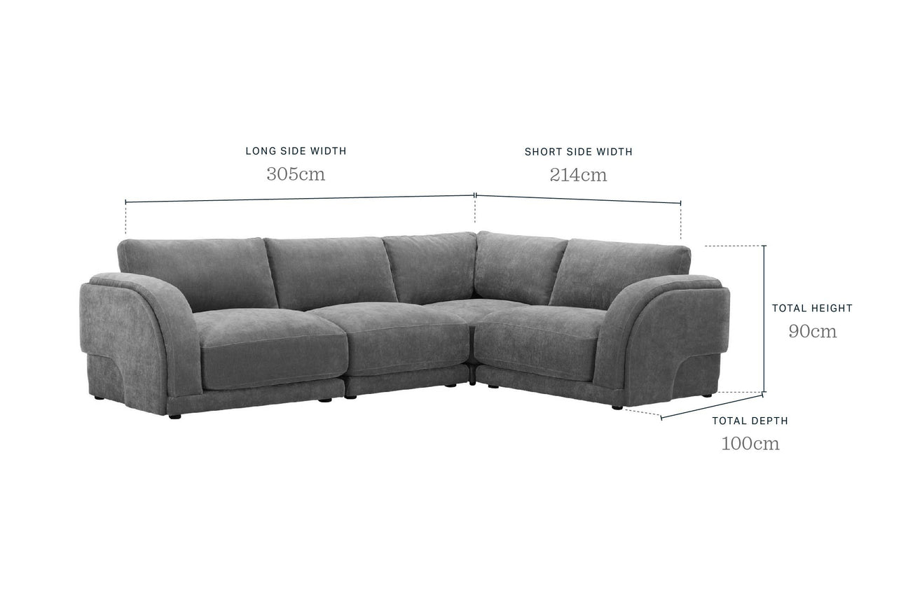 Casey mid grey chenille fabric small corner sofa – Danetti