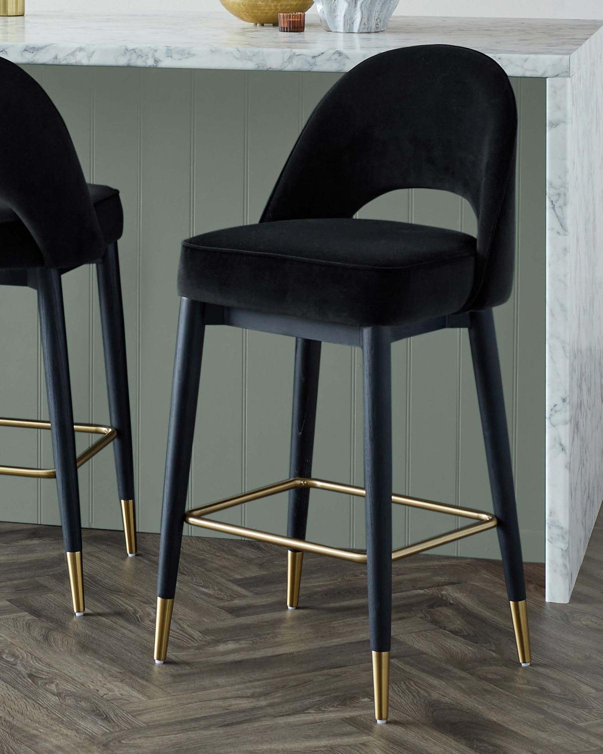 Clover Black Velvet Bar Stool by Danetti