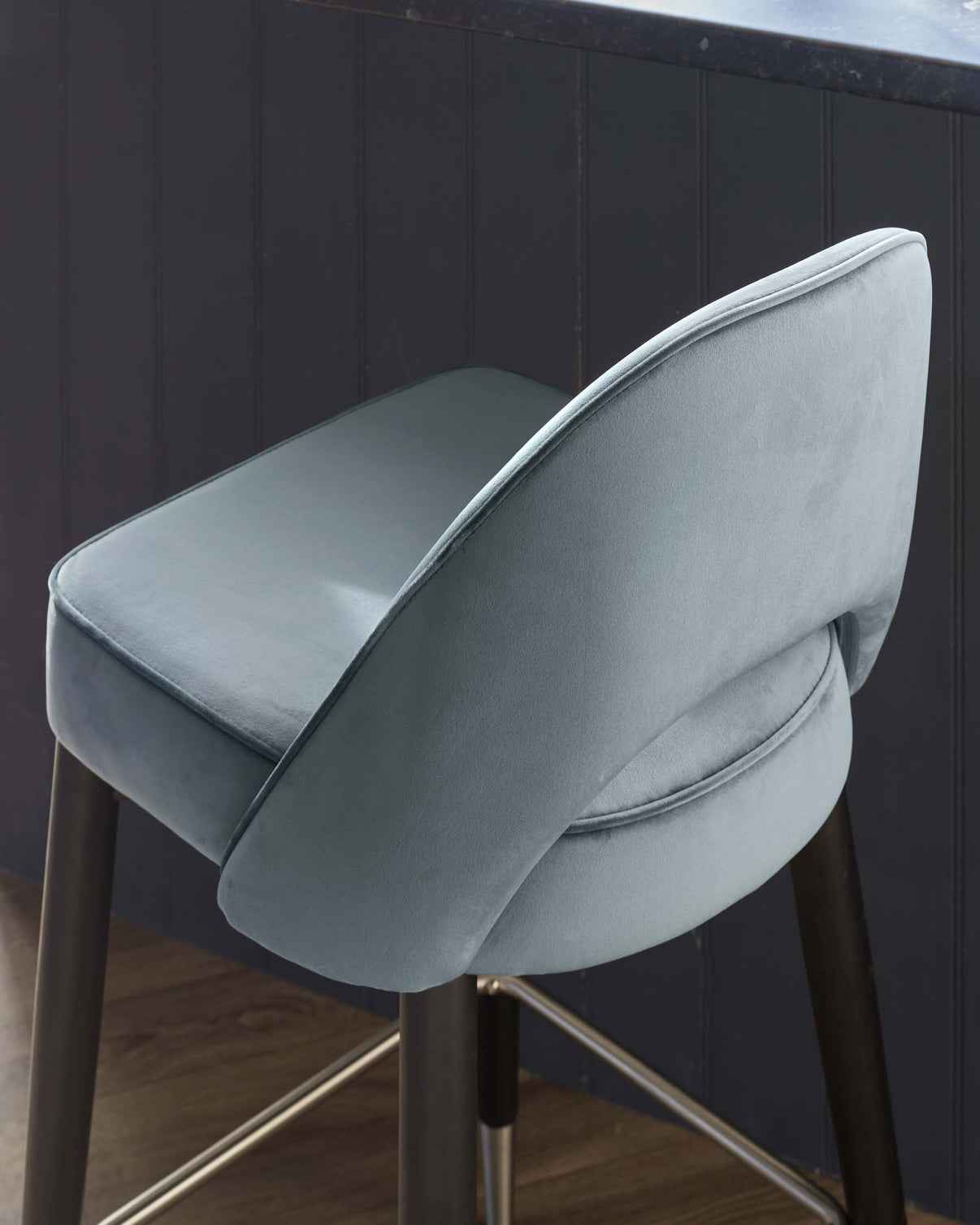 Clover Black Wood with Stainless Steel Caps Bar Stool in Blue Grey ...