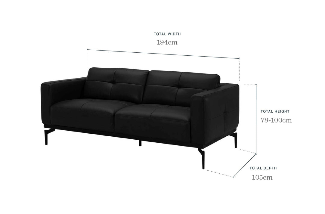 Colton black leather 2 seater sofa – Danetti