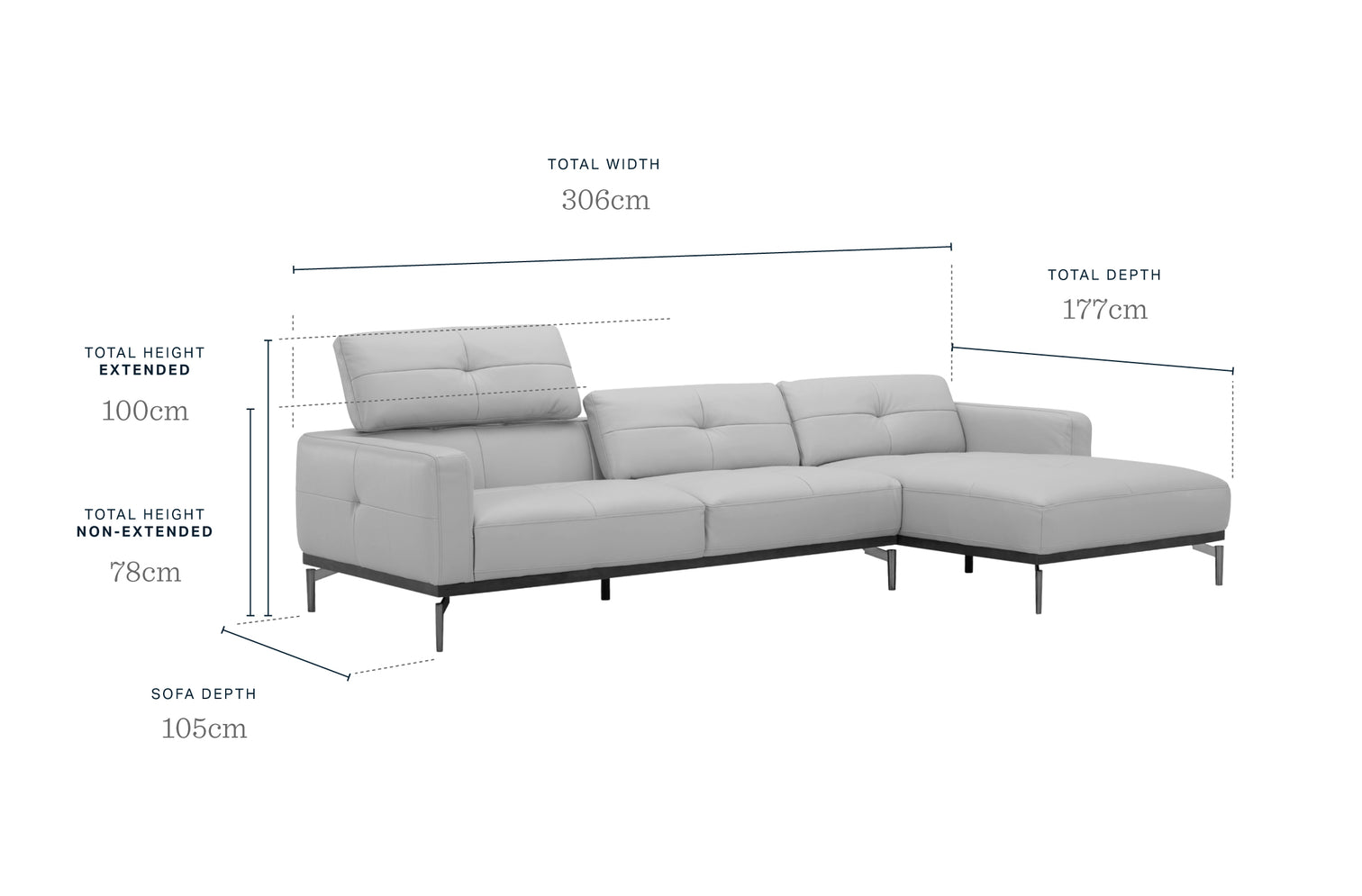 Colton black leather right hand corner chaise sofa – Danetti