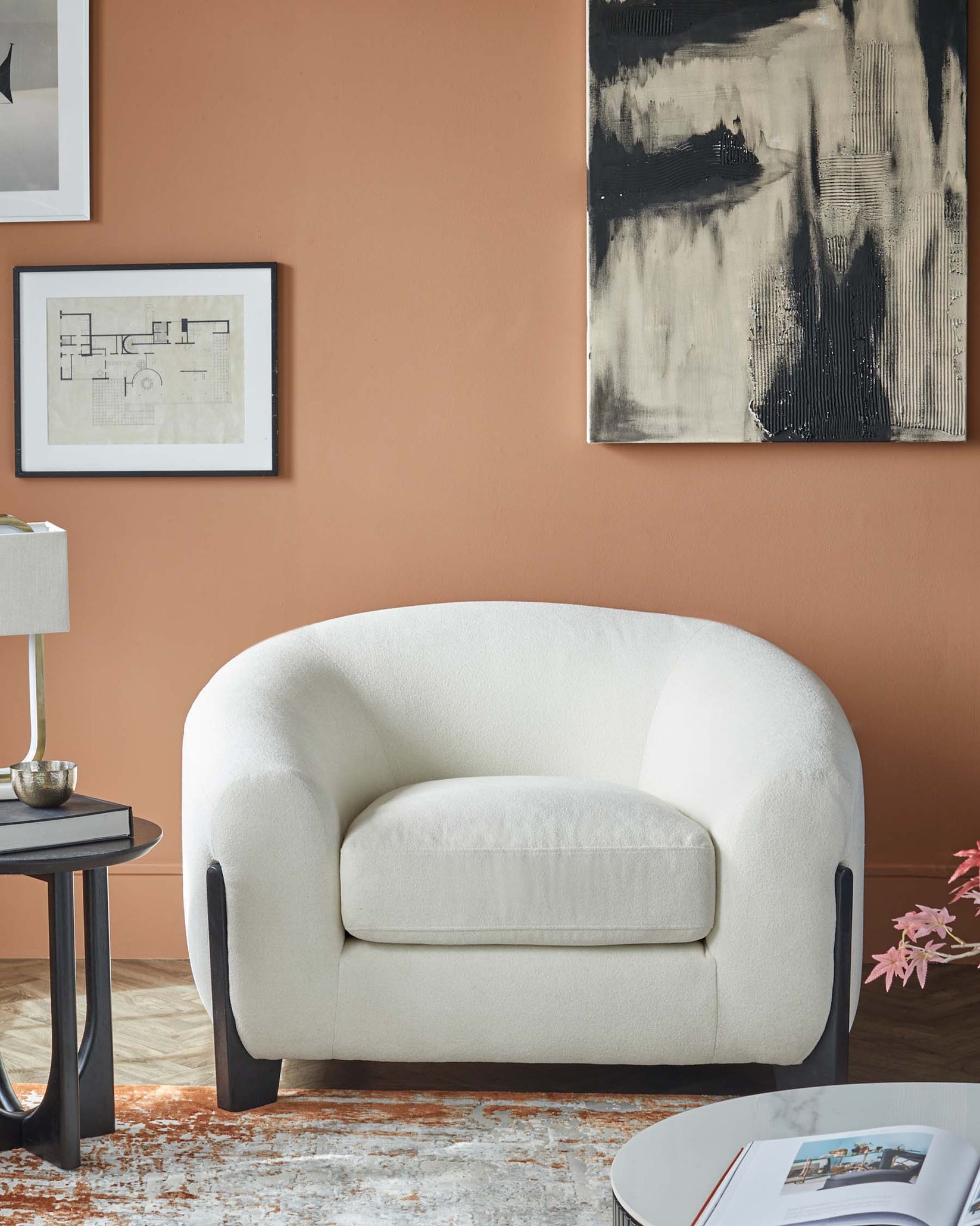 Hallie Ivory Boucle Armchair with Black Wood – Danetti