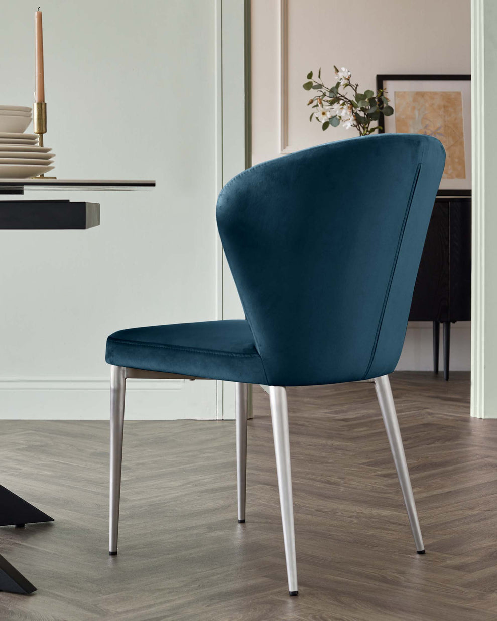Harper Dark Blue Plush Velvet Stainless Steel Dining Chair – Danetti