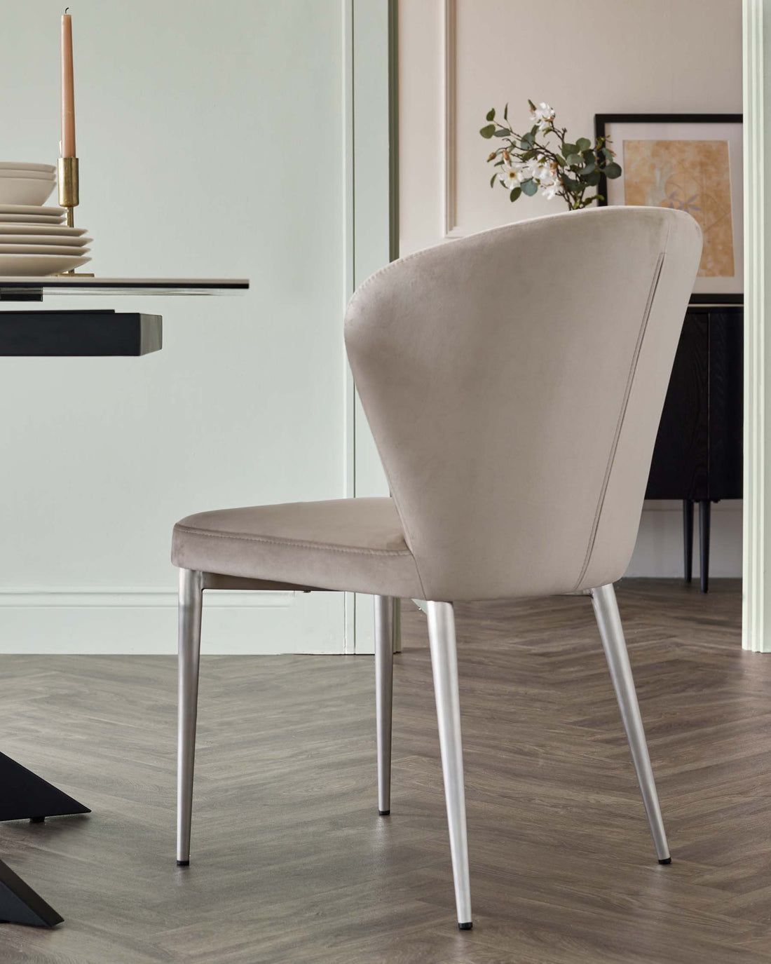 Harper Champagne Plush Velvet Stainless Steel Dining Chair – Danetti