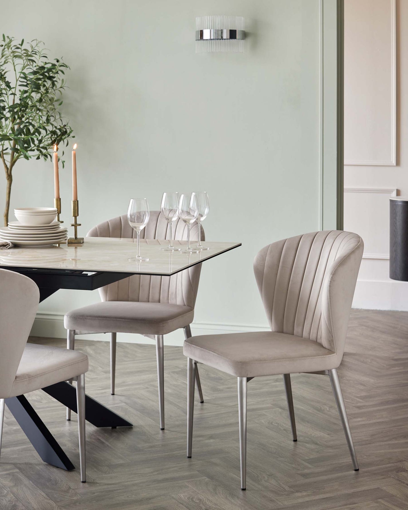Harper Champagne Plush Velvet Stainless Steel Dining Chair – Danetti
