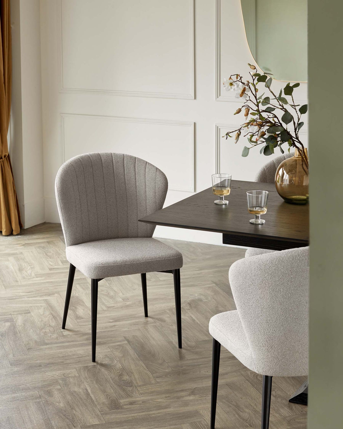 Harper Light Grey Boucle Black Metal Dining Chair – Danetti