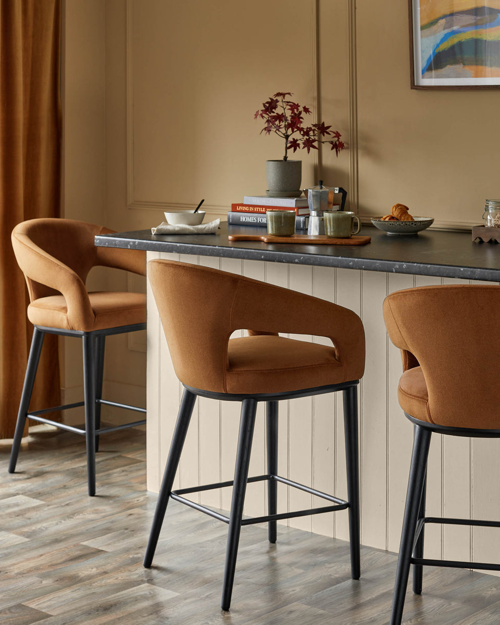 Heath caramel fabric bar stool – Danetti