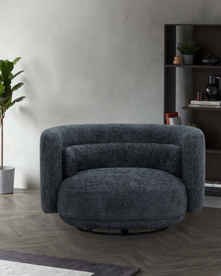 Henry Dark Blue Chunky Weave Swivel Love Seat – Danetti