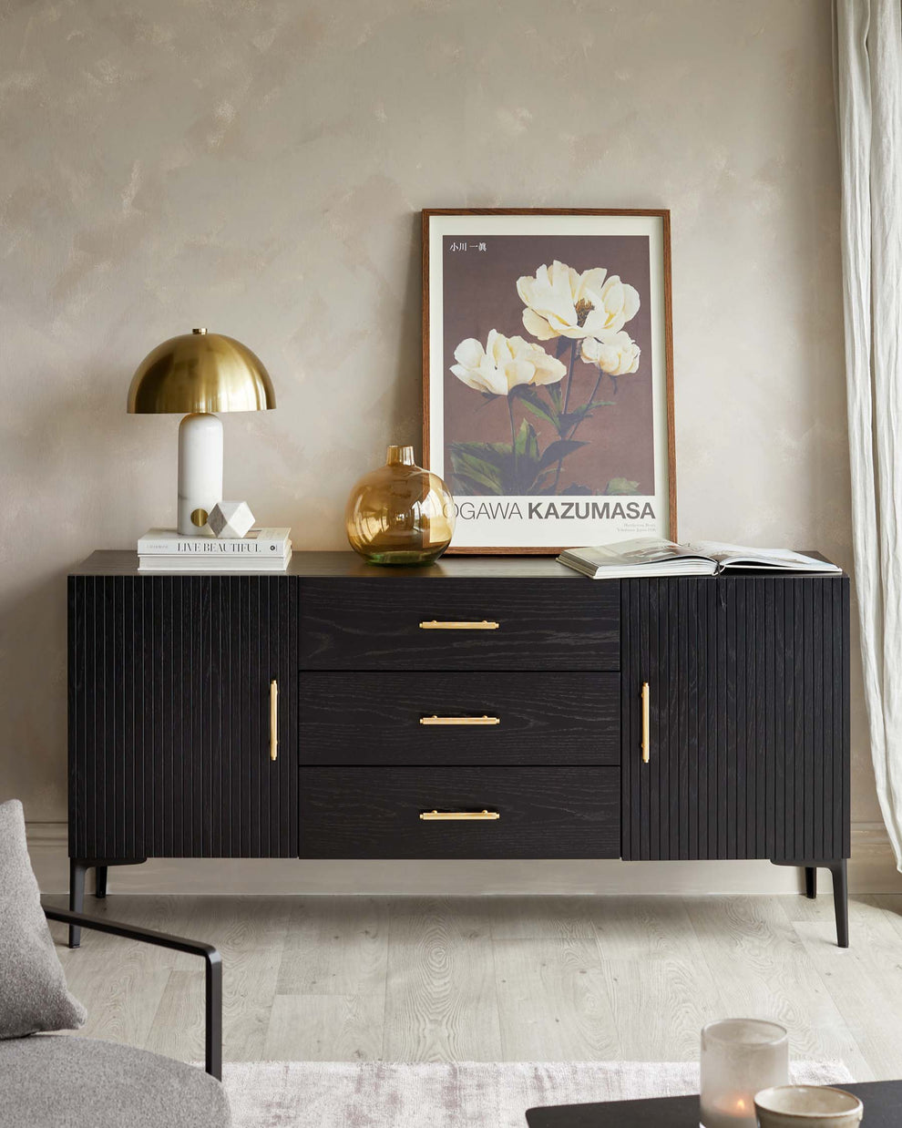 Kai Large Sideboard Black Oak with Brass – Danetti