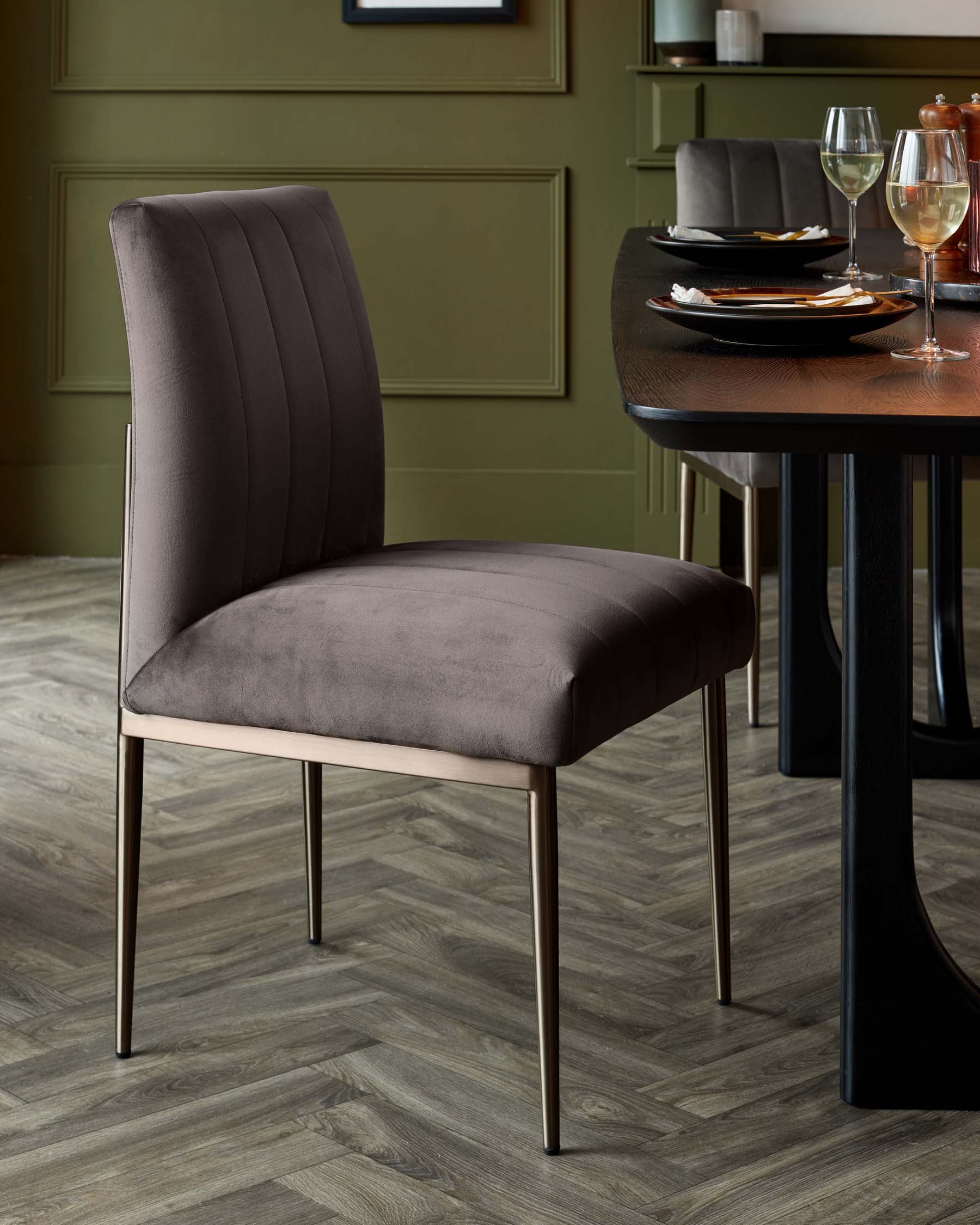 Kendra Brushed Bronze Dining Chair Mocha Velvet - Set of 2 – Danetti