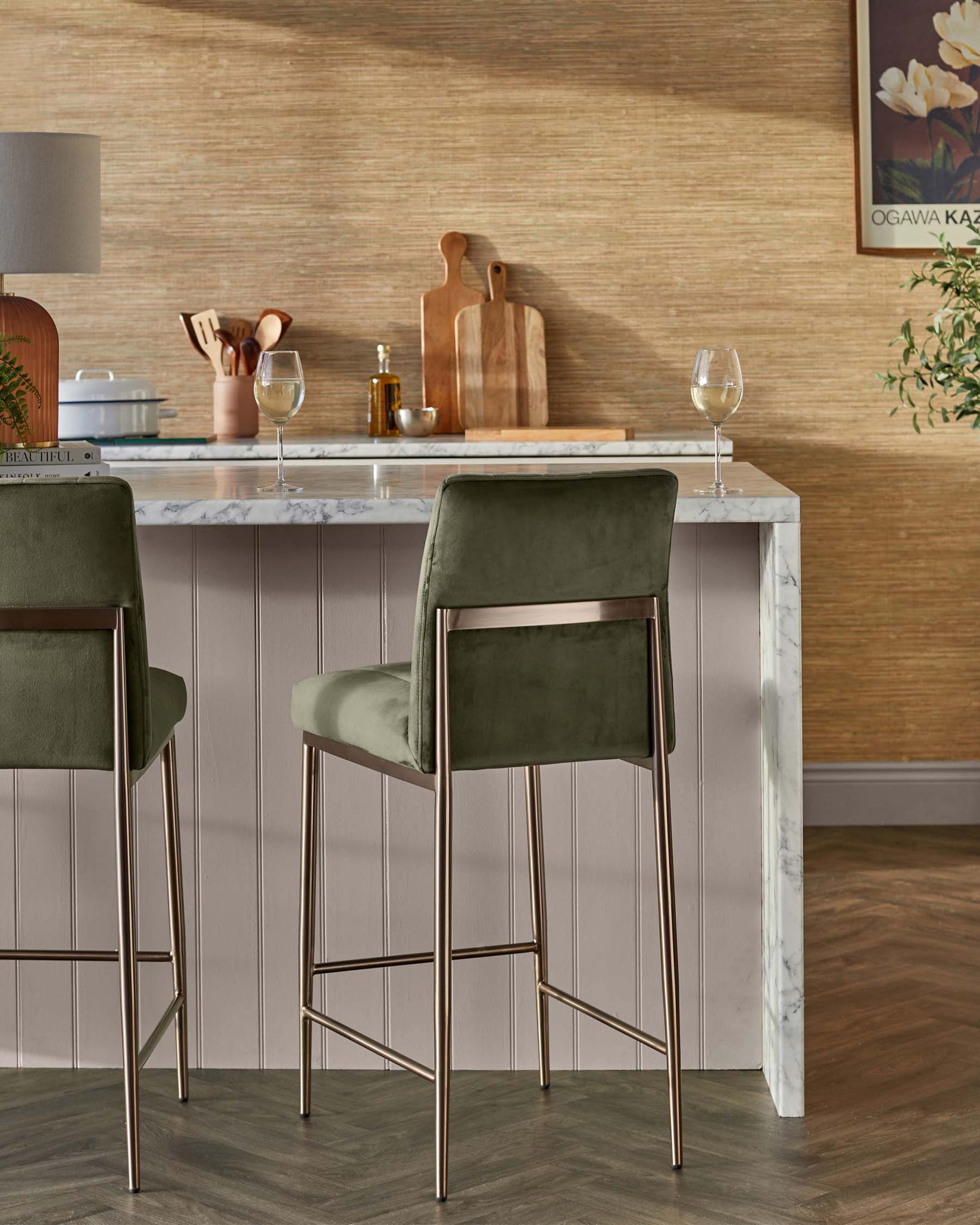 Kendra olive green velvet bar stool – Danetti