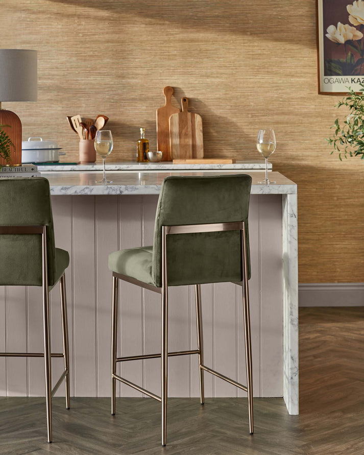 Kendra olive green velvet bar stool – Danetti