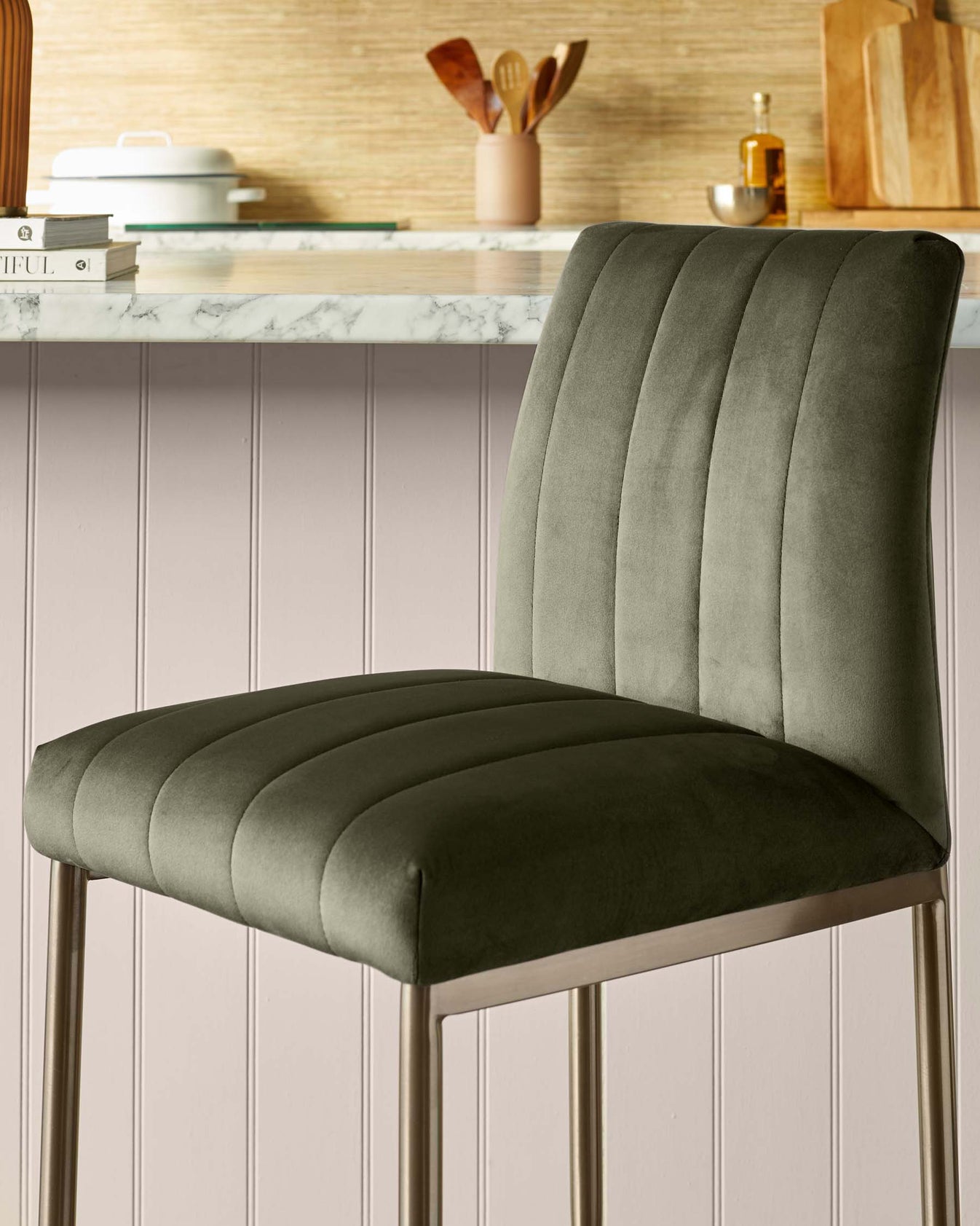 Kendra olive green velvet bar stool – Danetti