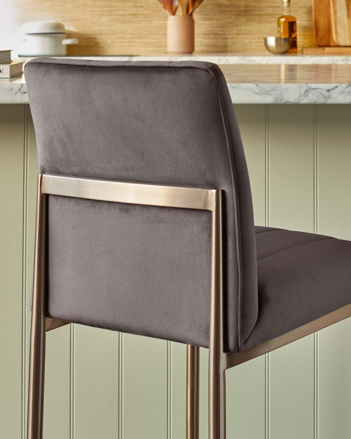 Kendra Brushed Bronze Bar Stool Mocha Velvet – Danetti