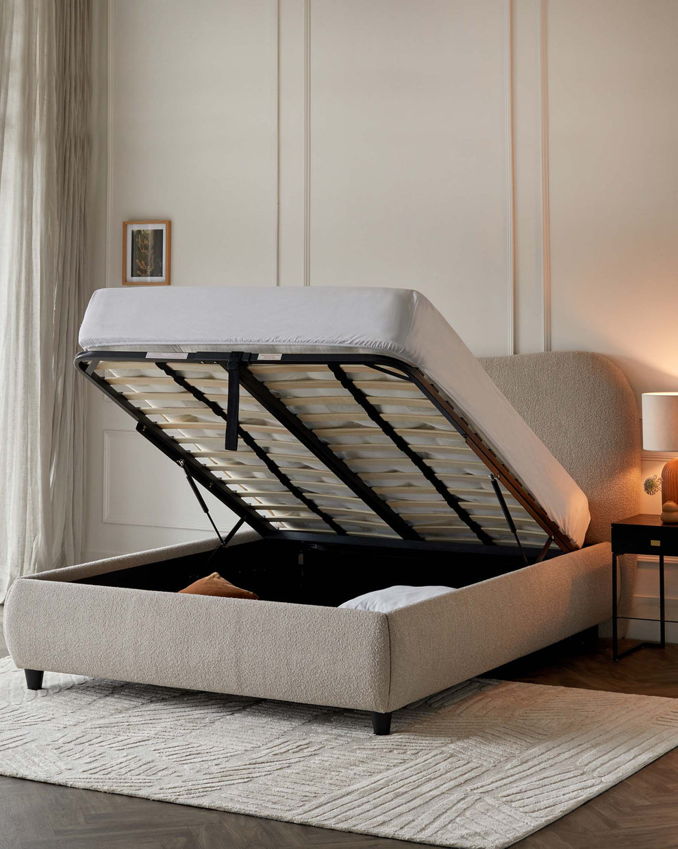 Lani Soft Boucle Natural King Ottoman Ottoman Storage Bed – Danetti