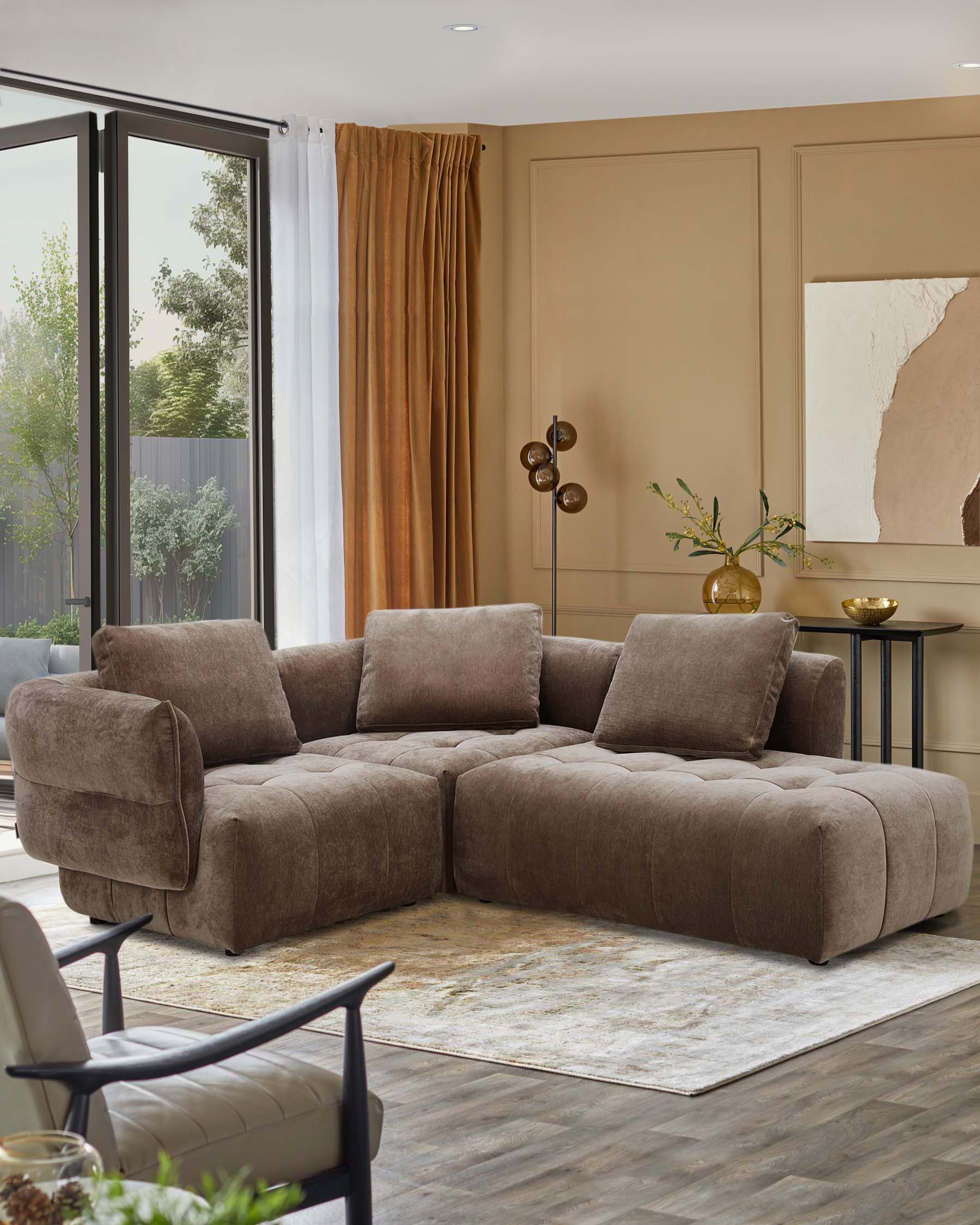 Lillian mocha fabric right hand small corner chaise sofa – Danetti