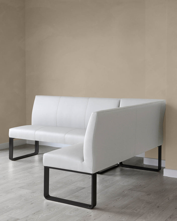 Loop 5 Seater Light Grey Faux Leather Left Hand Corner Bench | Danetti