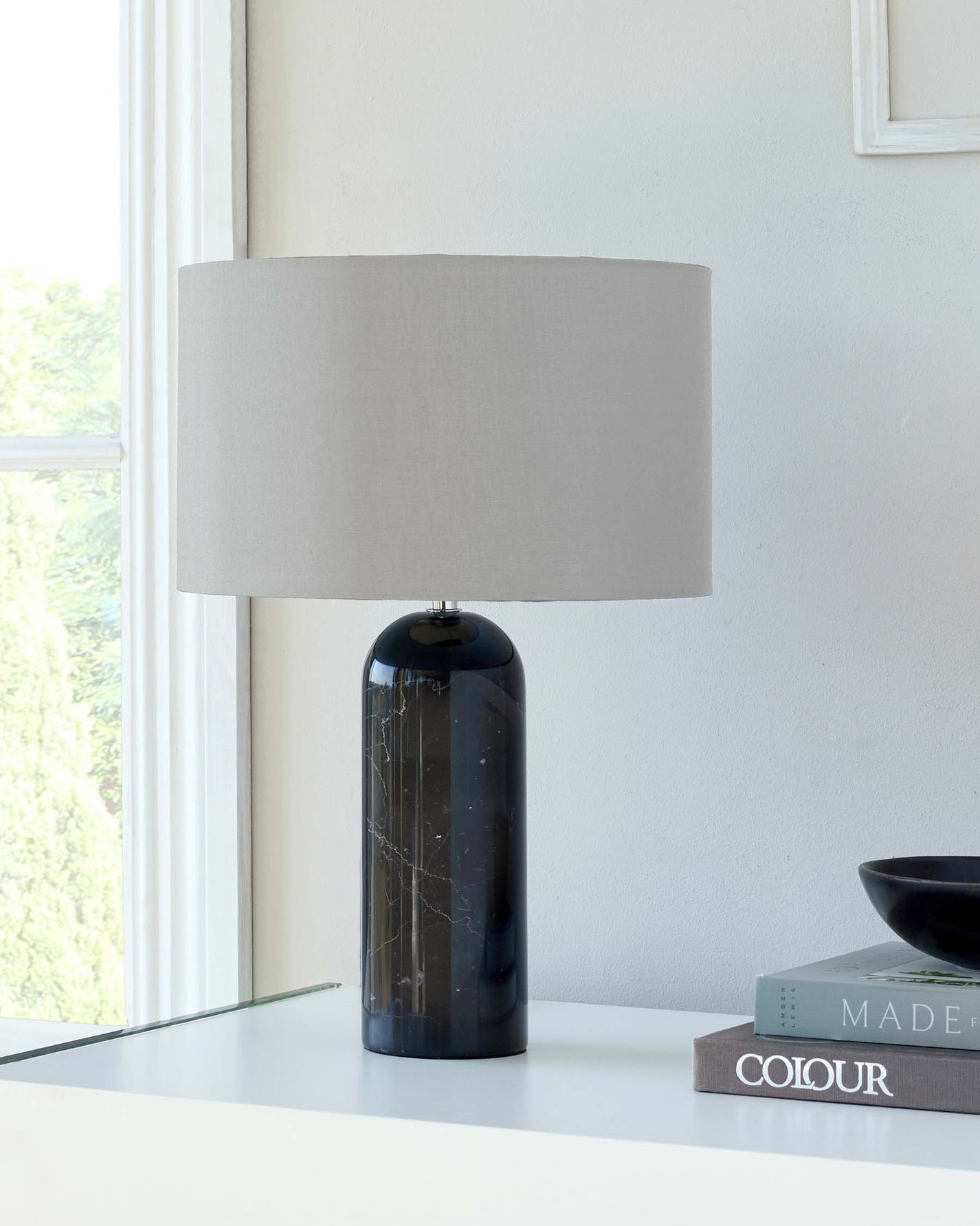 Louis Black Marble Shaded Table Lamp by Danetti