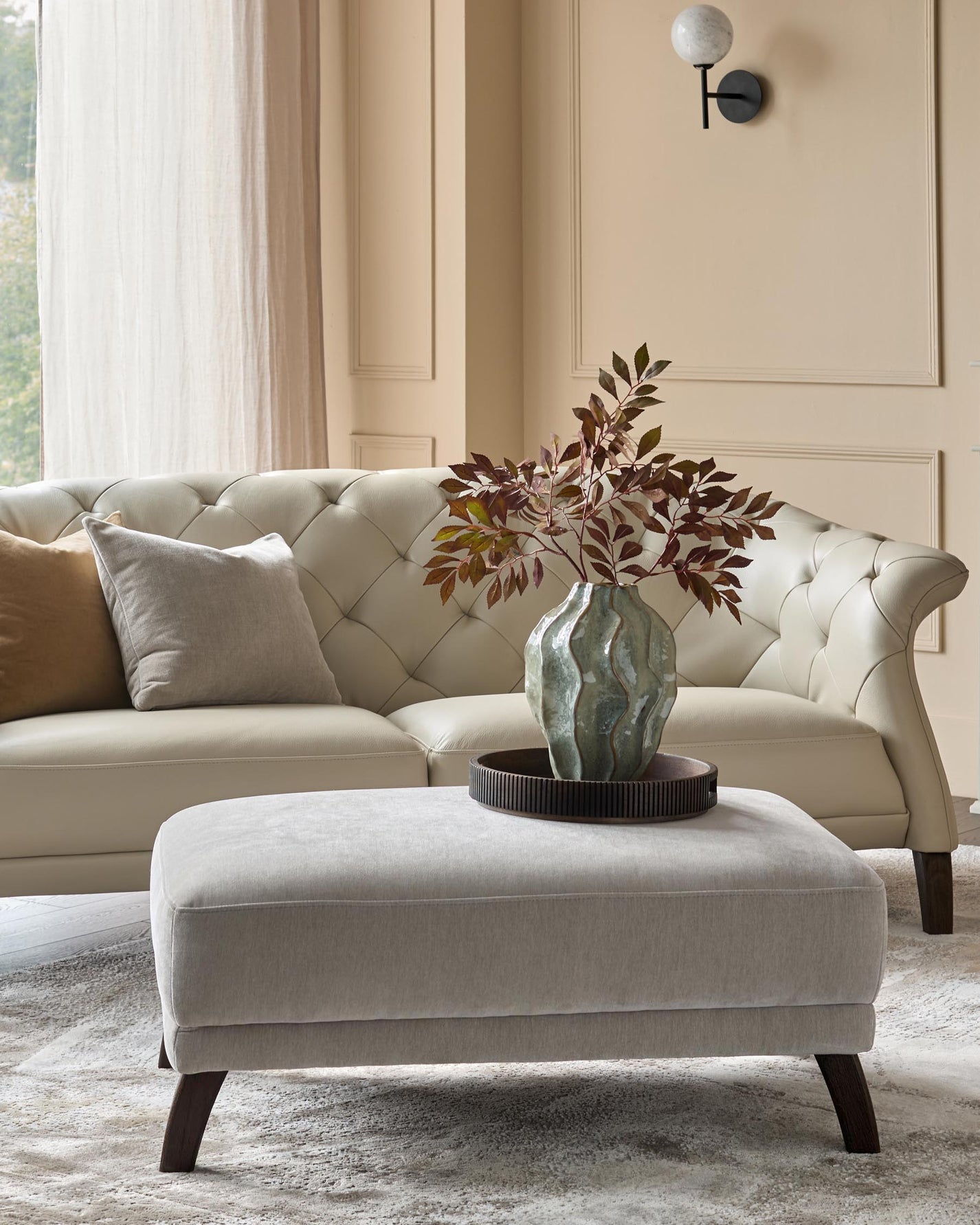 Luxe Modern Light Grey Fabric Footstool – Danetti