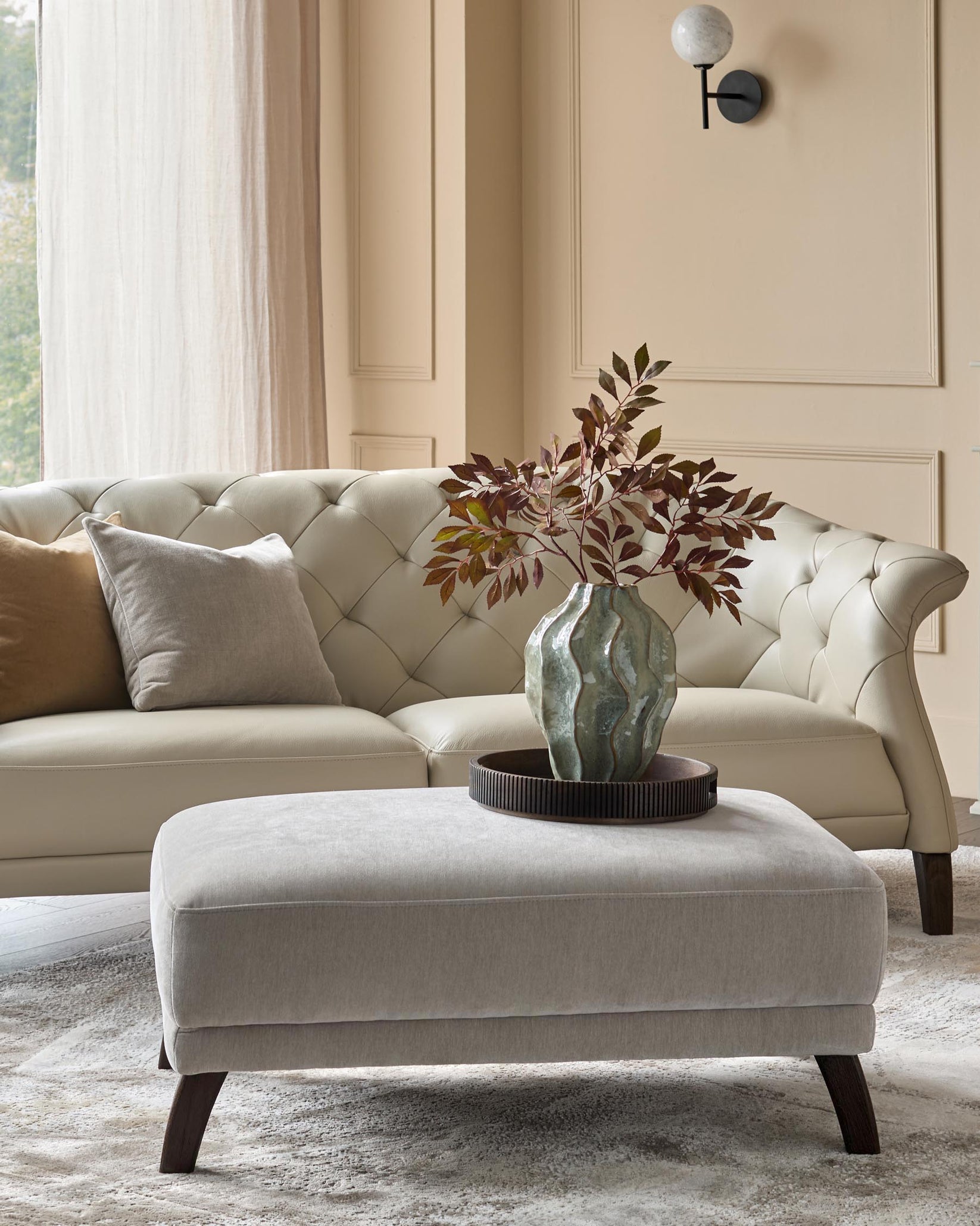 Luxe Modern Light Grey Fabric Footstool – Danetti