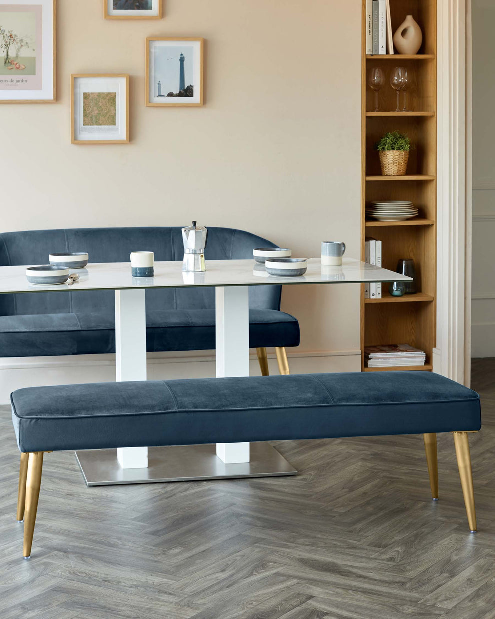 Mellow 3 Seater Velvet & Brass Dining Bench Without Backrest | Danetti