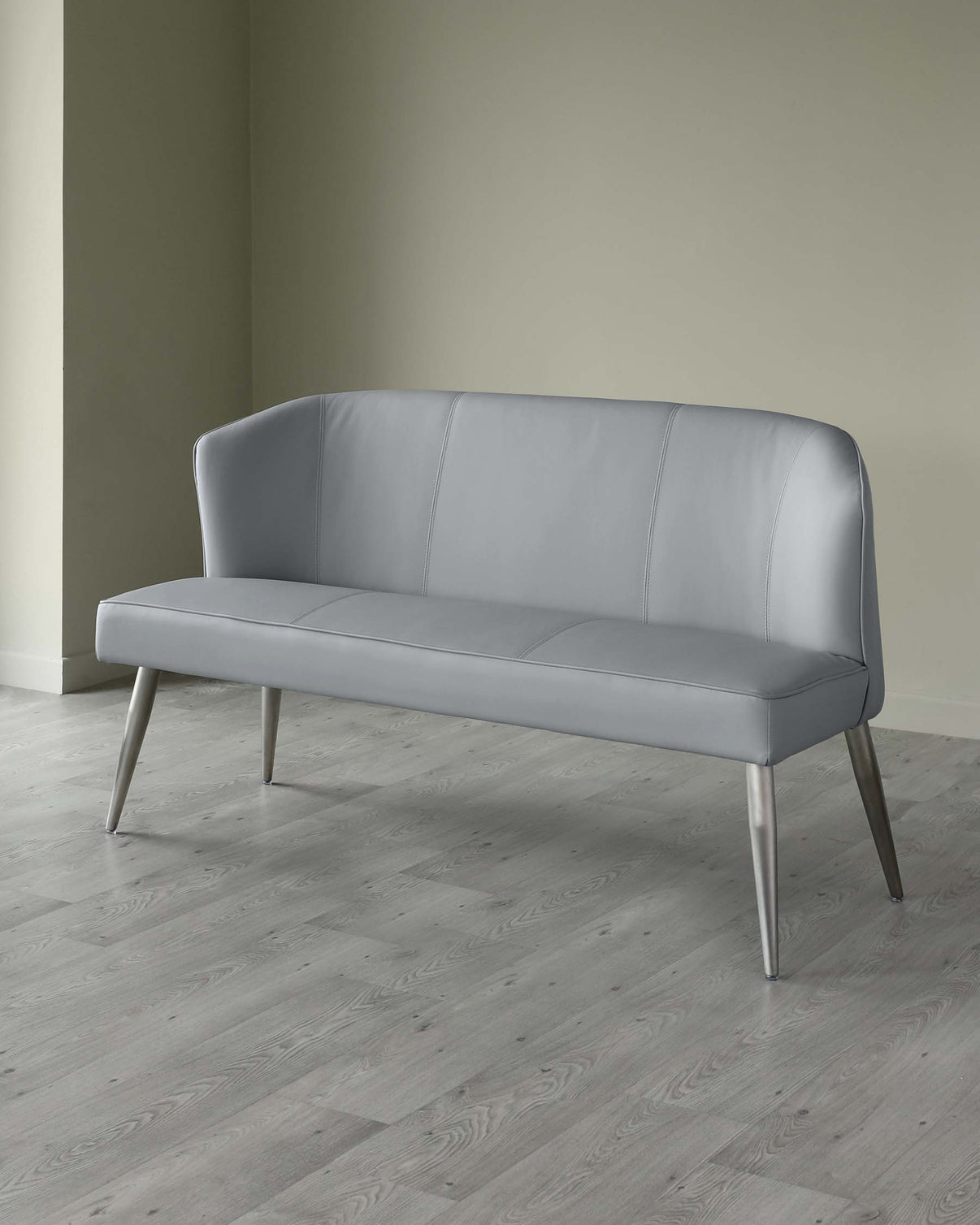 Mellow Mid Grey Faux Leather 3 Seater Stainless Steel Dining Bench with ...