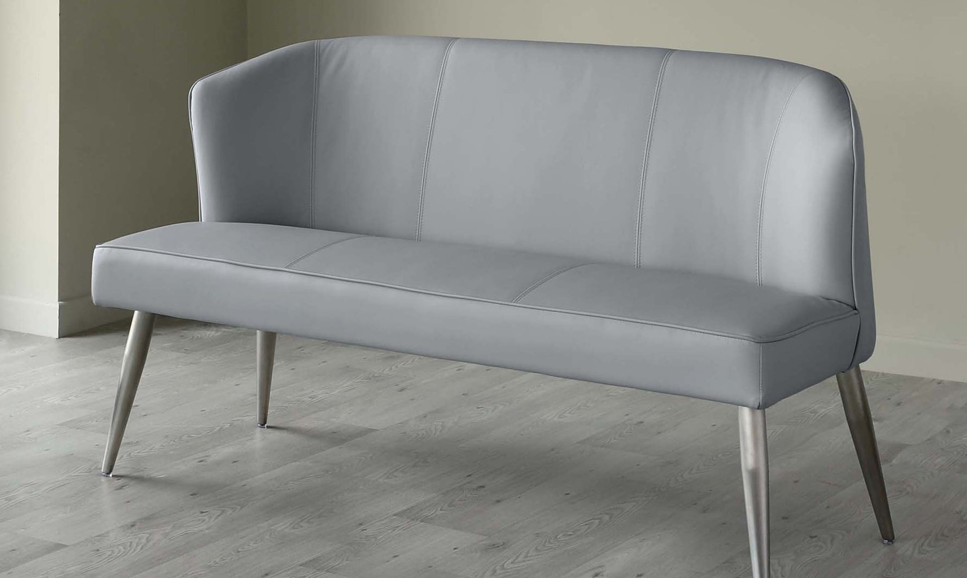 Mellow Mid Grey Faux Leather 3 Seater Stainless Steel Dining Bench with ...