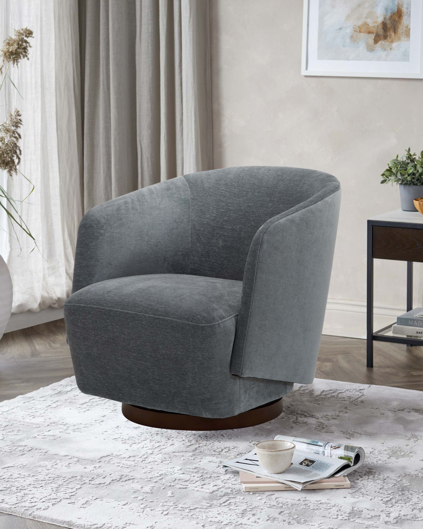Natalia blue grey chenille swivel accent chair – Danetti