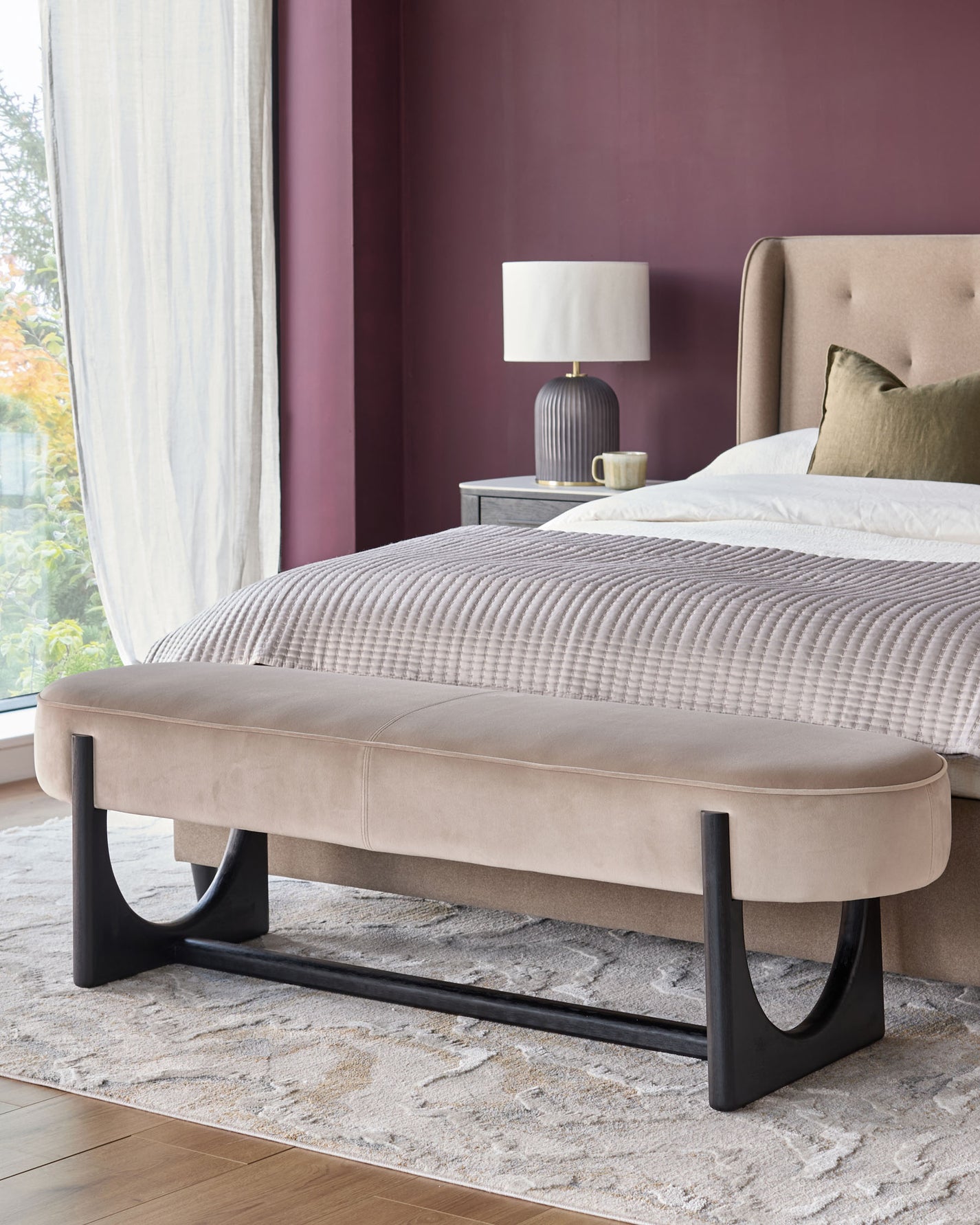 Orlan champagne velvet 3 seater bench without backrest – Danetti