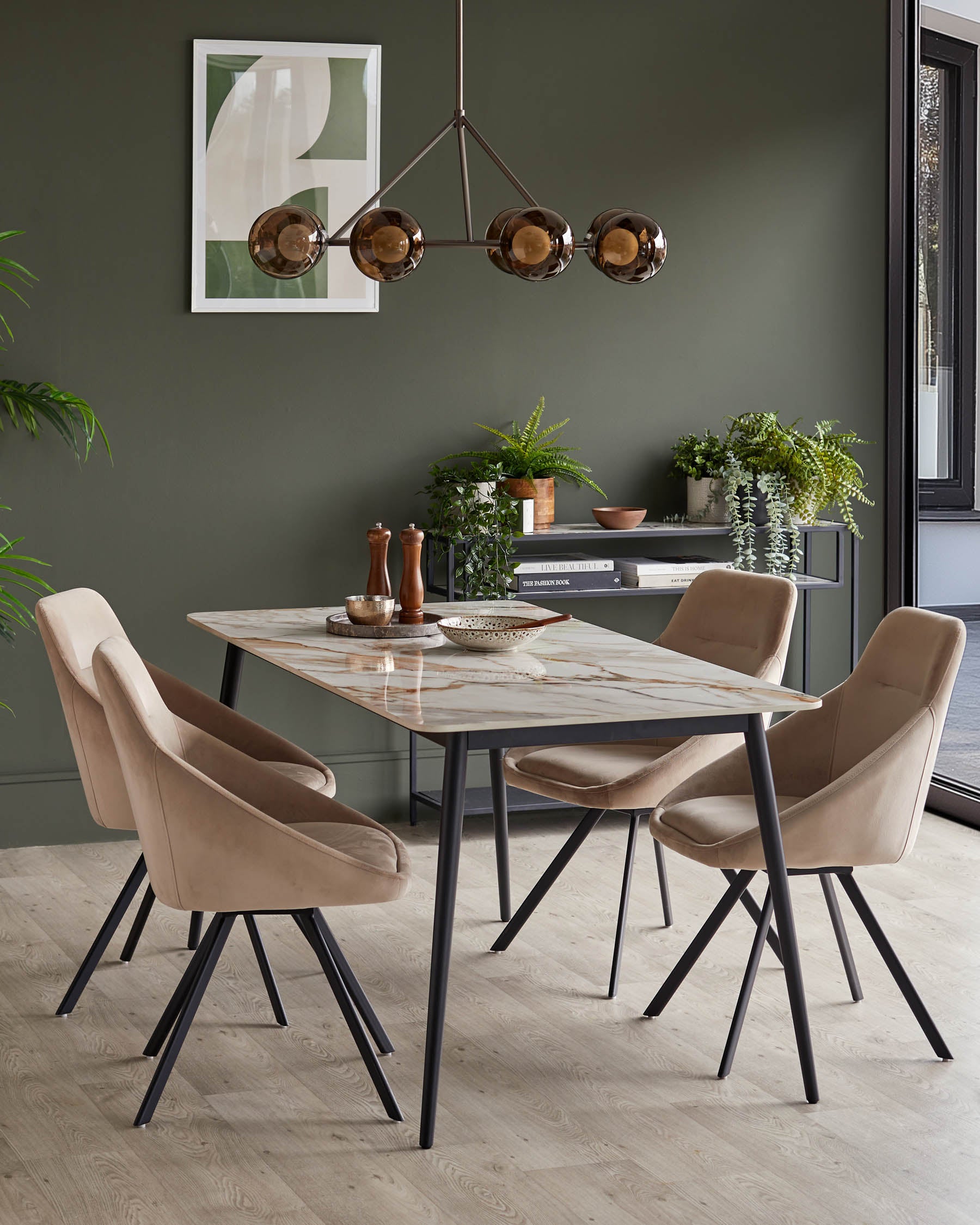 Oslo natural ceramic 6 seater table and 6 Cleo dining chairs set – Danetti