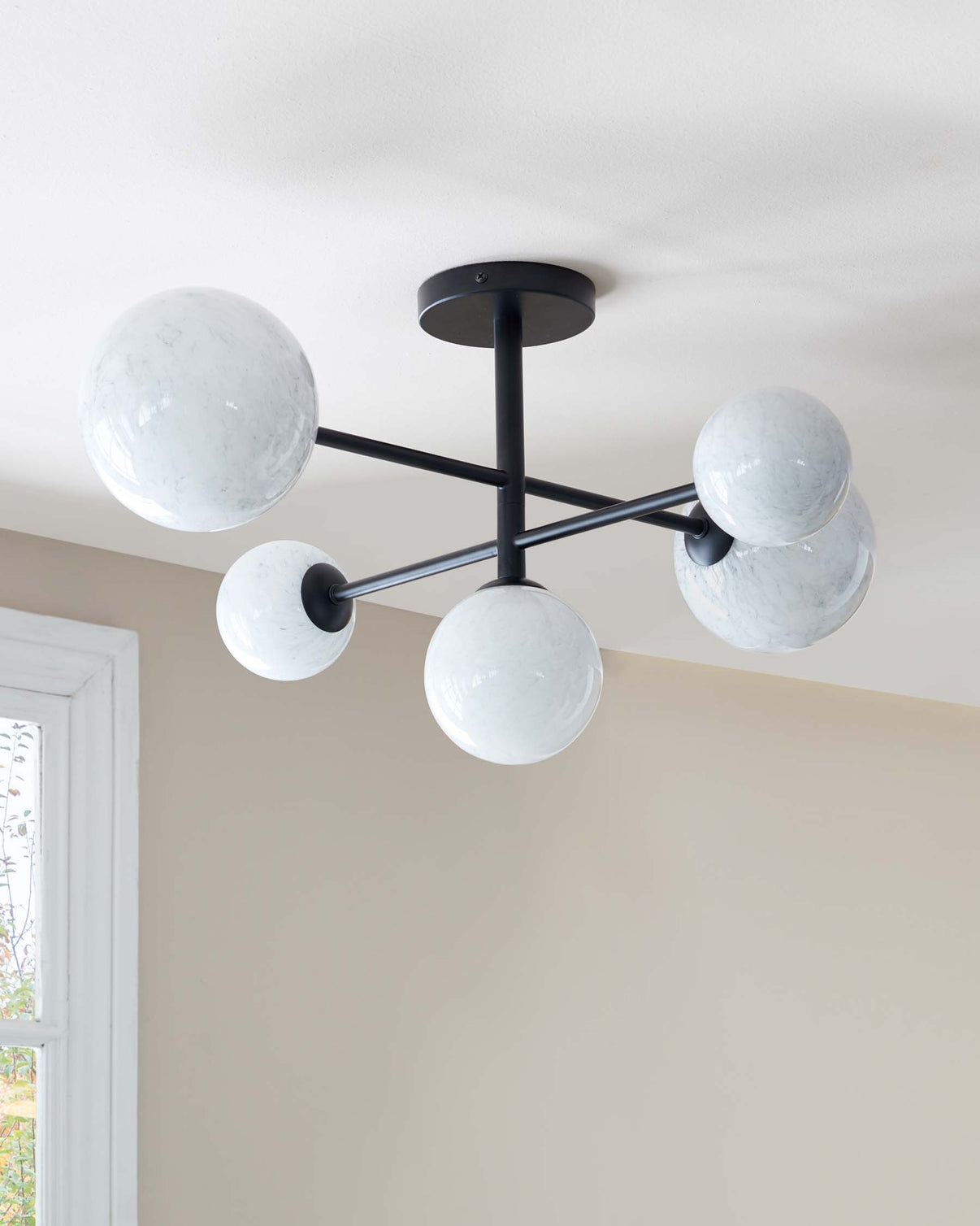 Riley Black Semi Flush Pendant Light with Marble Look Glass – Danetti
