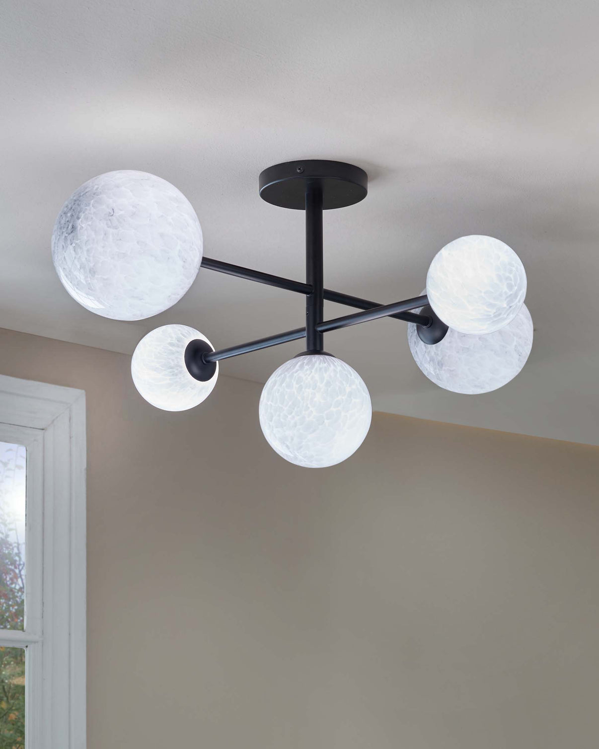 Riley Black Semi Flush Pendant Light with Marble Look Glass – Danetti